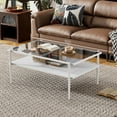 Euroco Rectangle Coffee Table with Gray Tempered Glass top and White ...