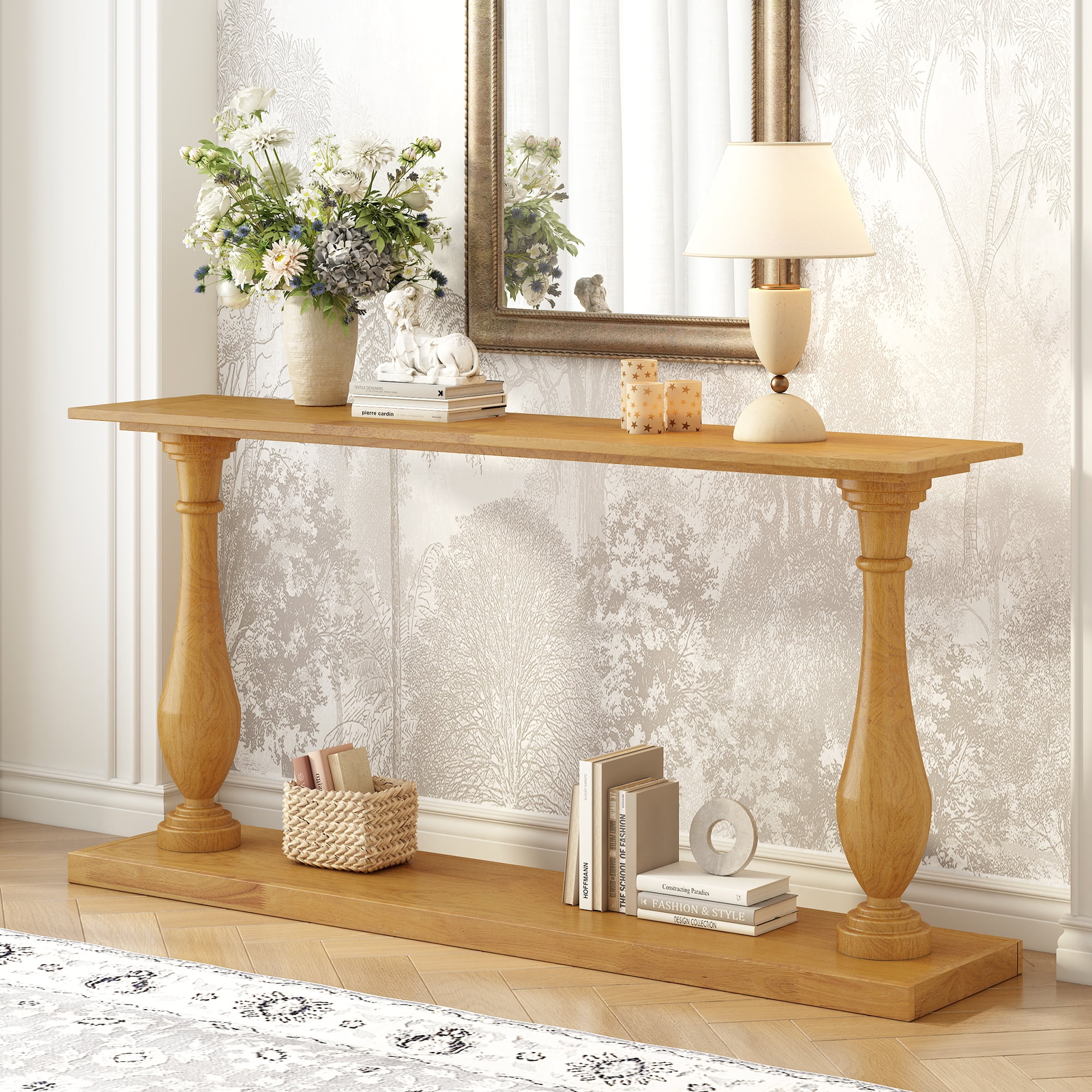 Euroco Retro Console Table,63" Extra Long Entryway Table with Open ...