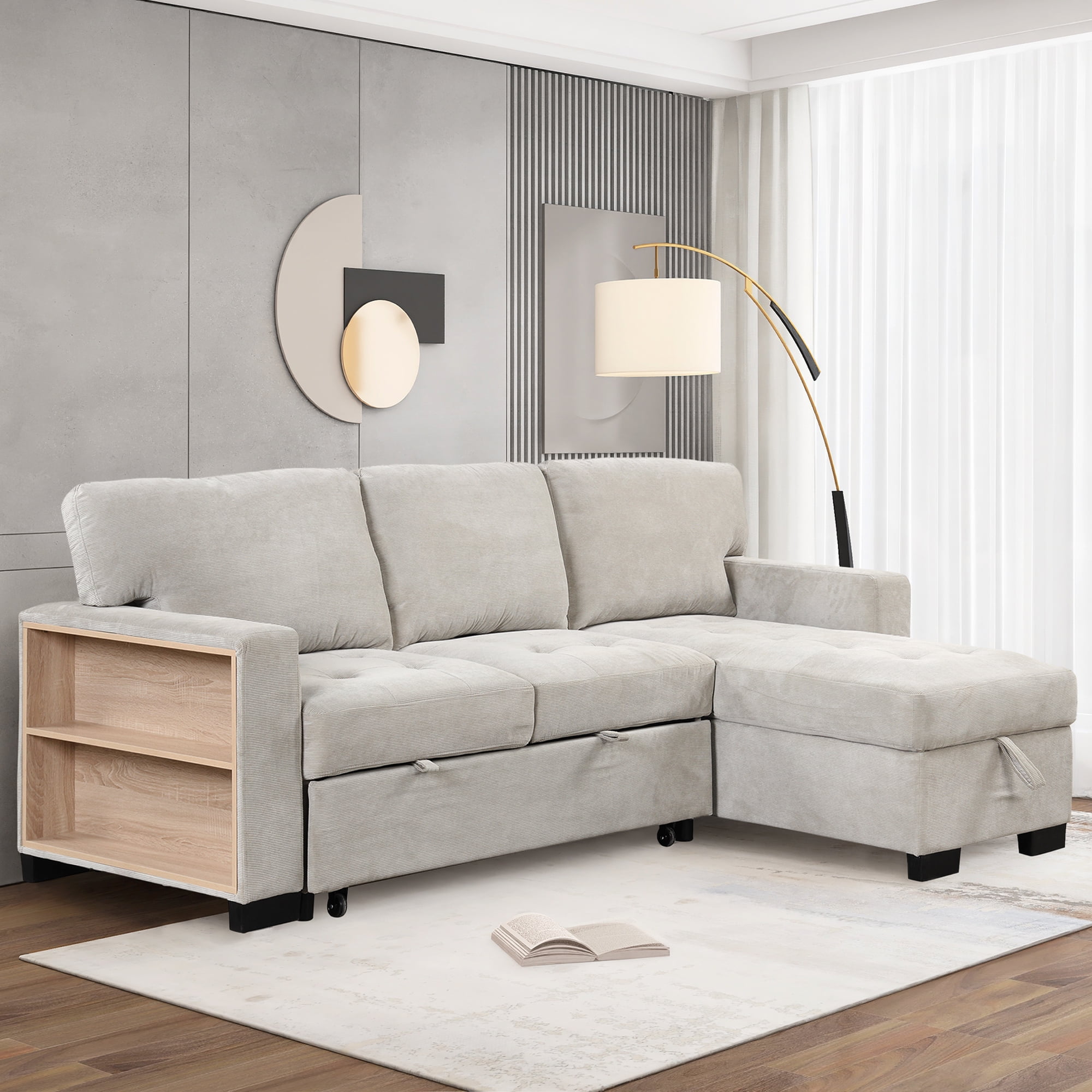 Euroco Sectional Sofa Set with Pull-Out Bed L-Shaped Lounge Sofa with ...
