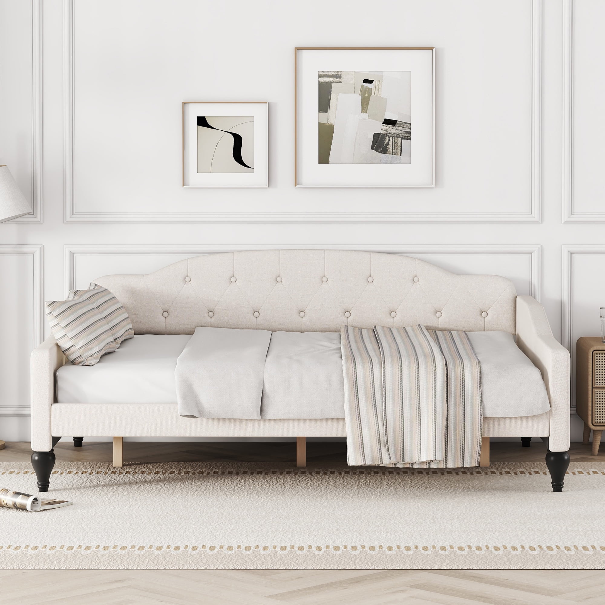 Euroco Upholstered Full Bed, Tufted Daybed, Beige - Walmart.com