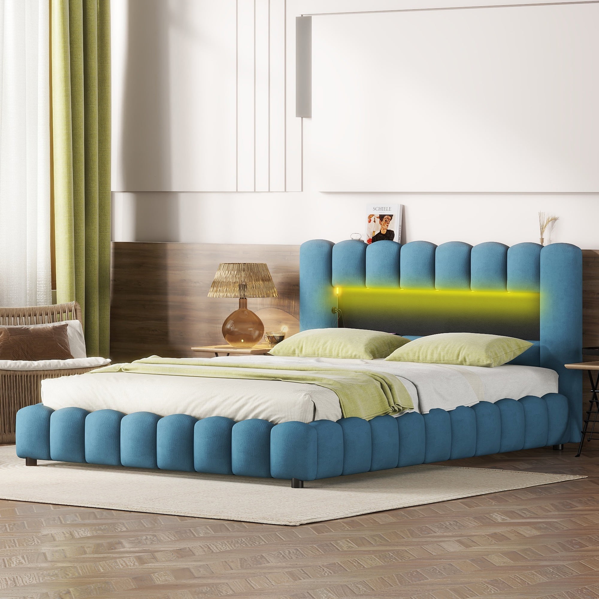 Euroco Queen Size Platform Bed with LED Headboard Light - Walmart.com