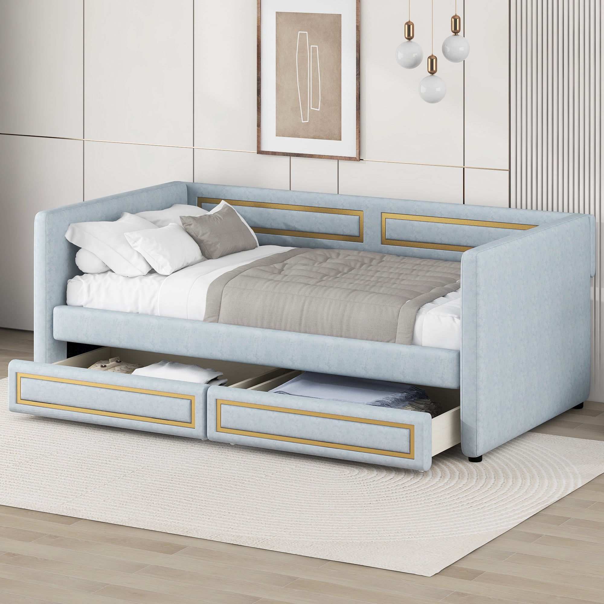 Euroco Upholstered Twin Size Daybed with 2 Drawers for Living Room ...