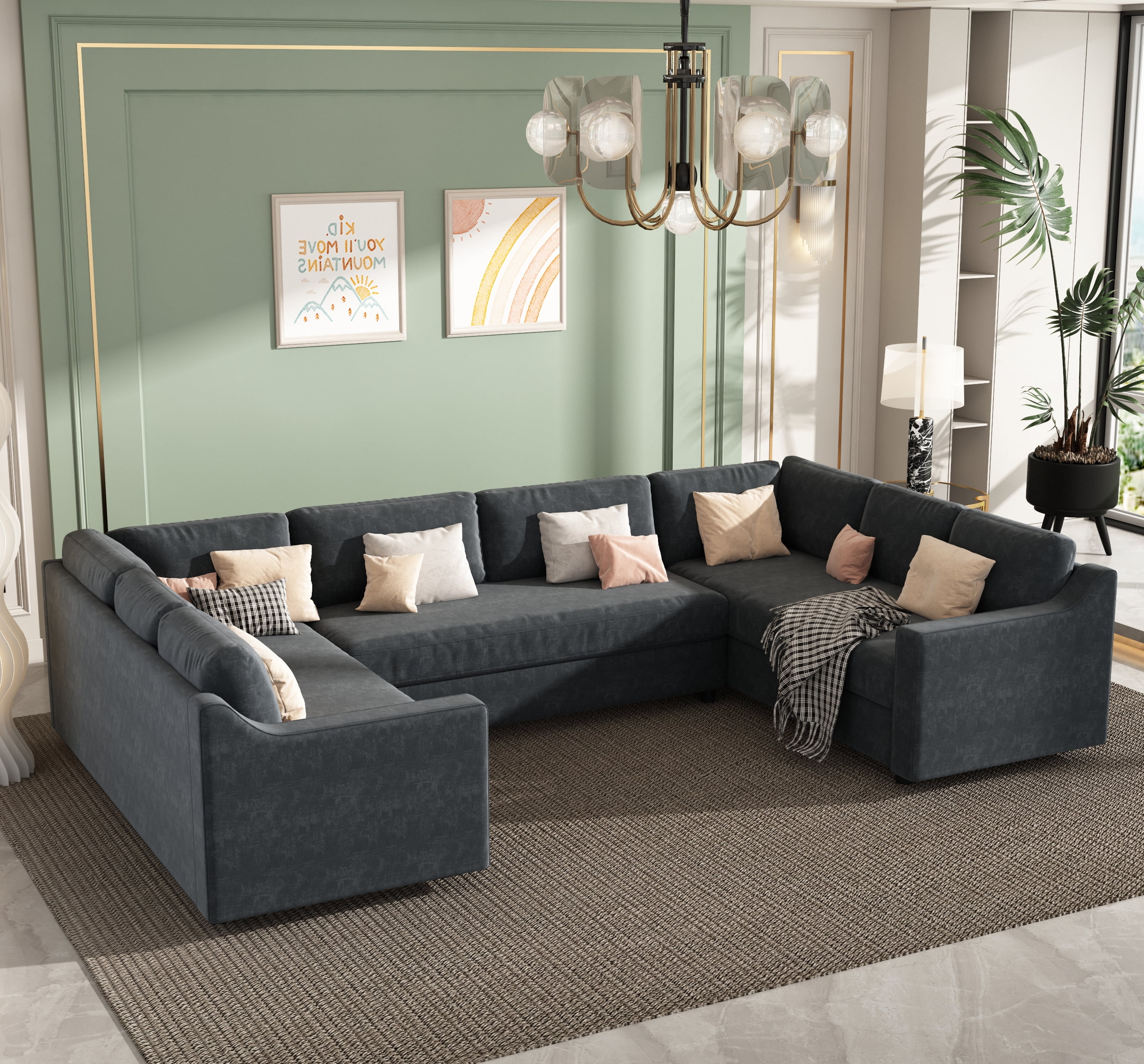 Euroco Upholstered U-Shaped Sofa for Living Room Sectional Sofa 8 Seat ...