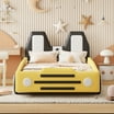 Euroco Modern Wood Race Car-Shaped Twin Bed for Children's Bedroom, PU ...
