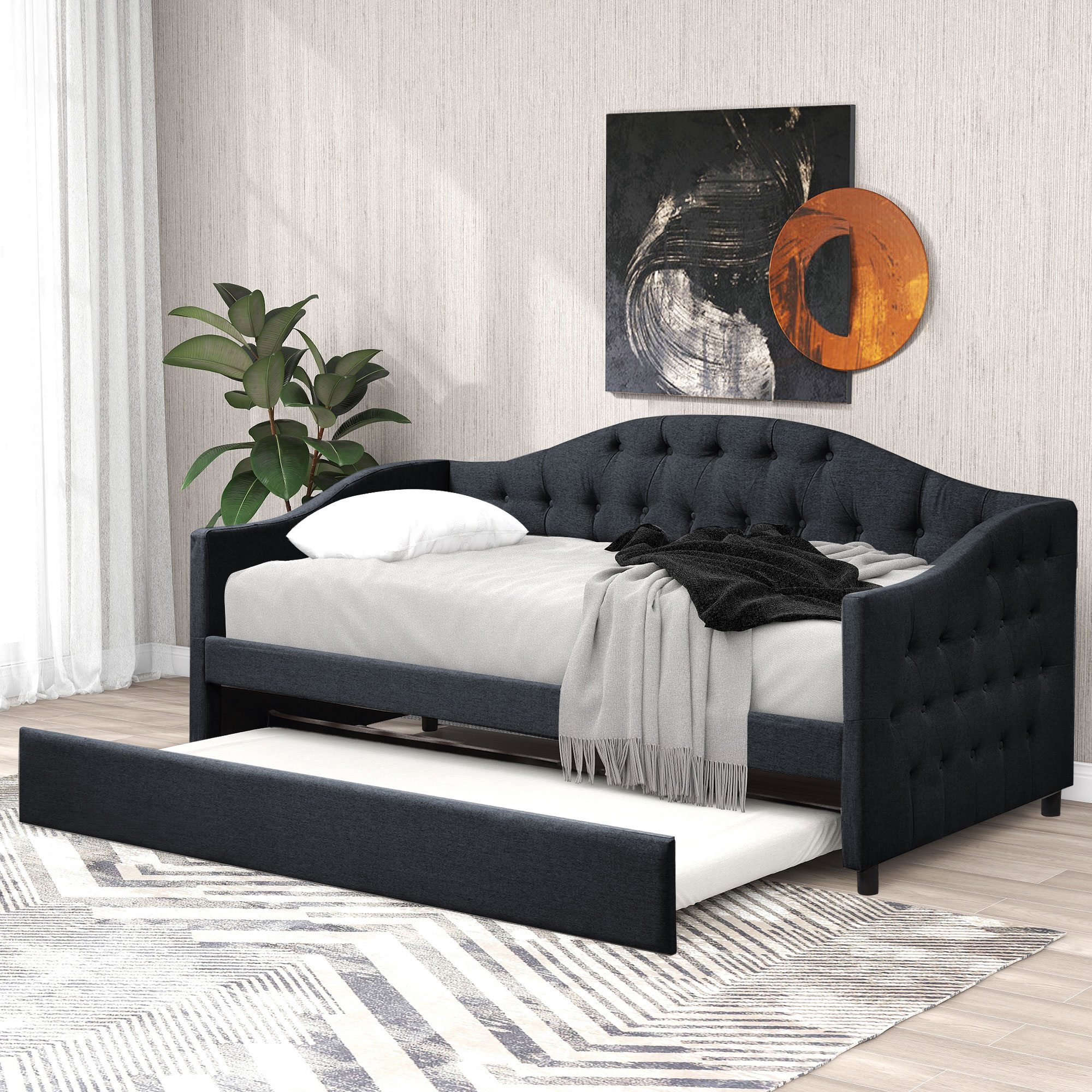 Chelsea Lane Curved Arm Linen Daybed with Trundle, Dark Grey - Walmart.com