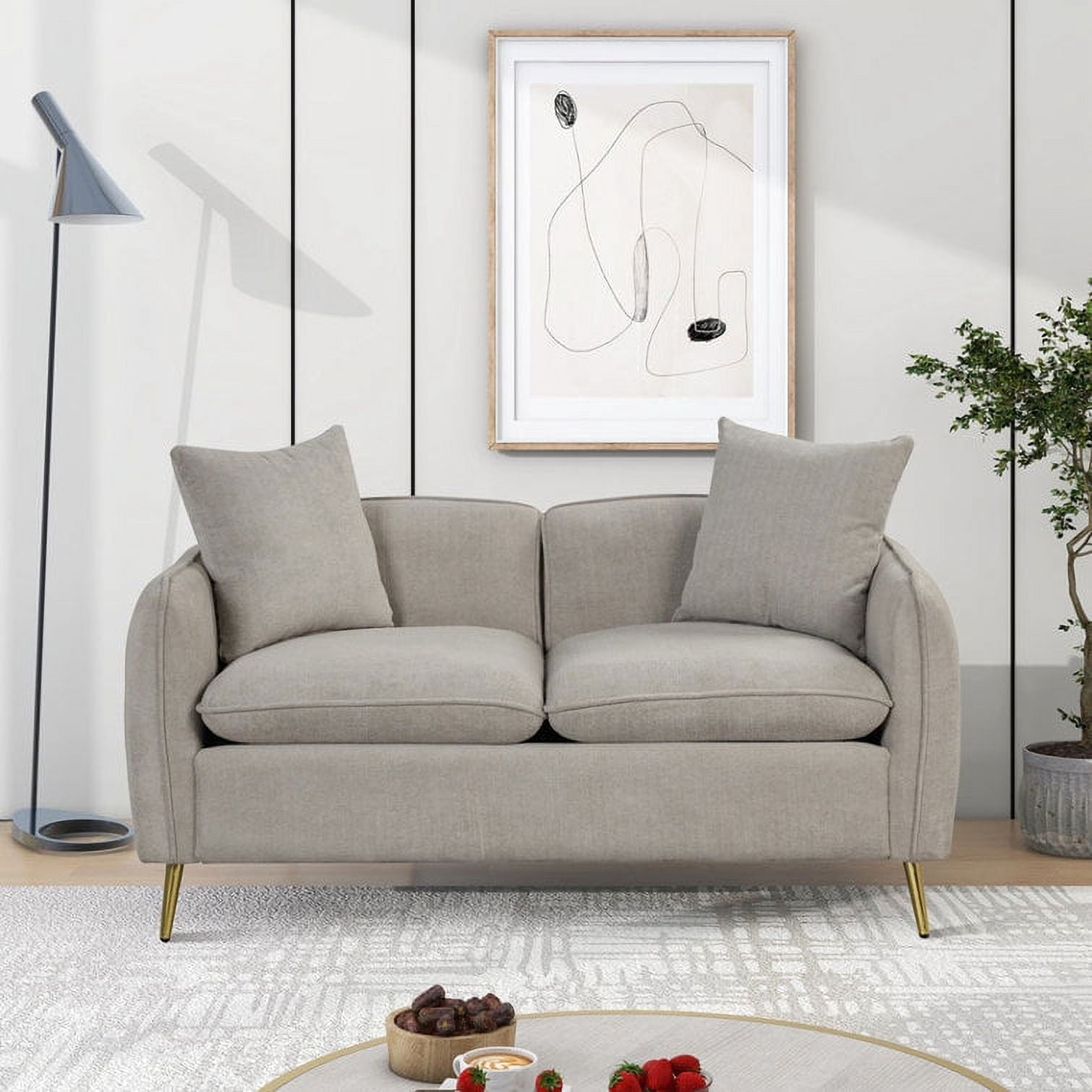 Euroco Velvet Loveseat Sofa, Upholstered Loveseat Couch with 2 Pillows ...