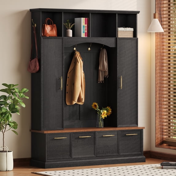Euroco Wide Hall Tree with Golden Hooks & Handles, Practical Entryway ...