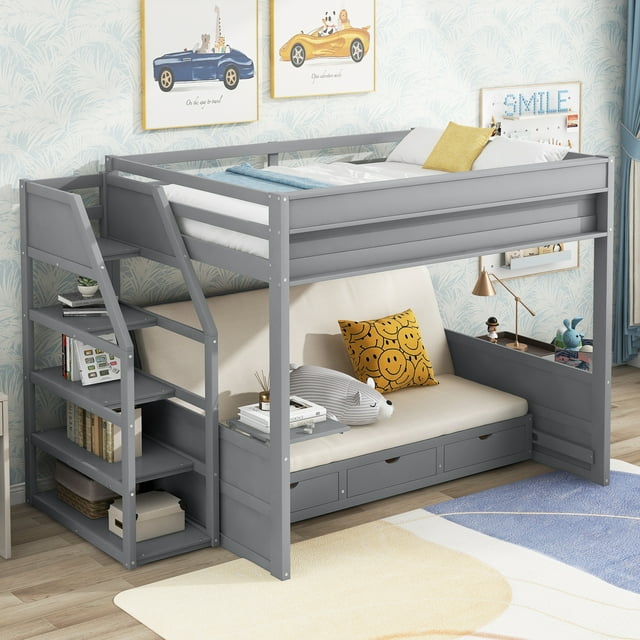 Free Shipping! Euroco Wood Full Bunk Bed or Full over Futon with Shelf ...