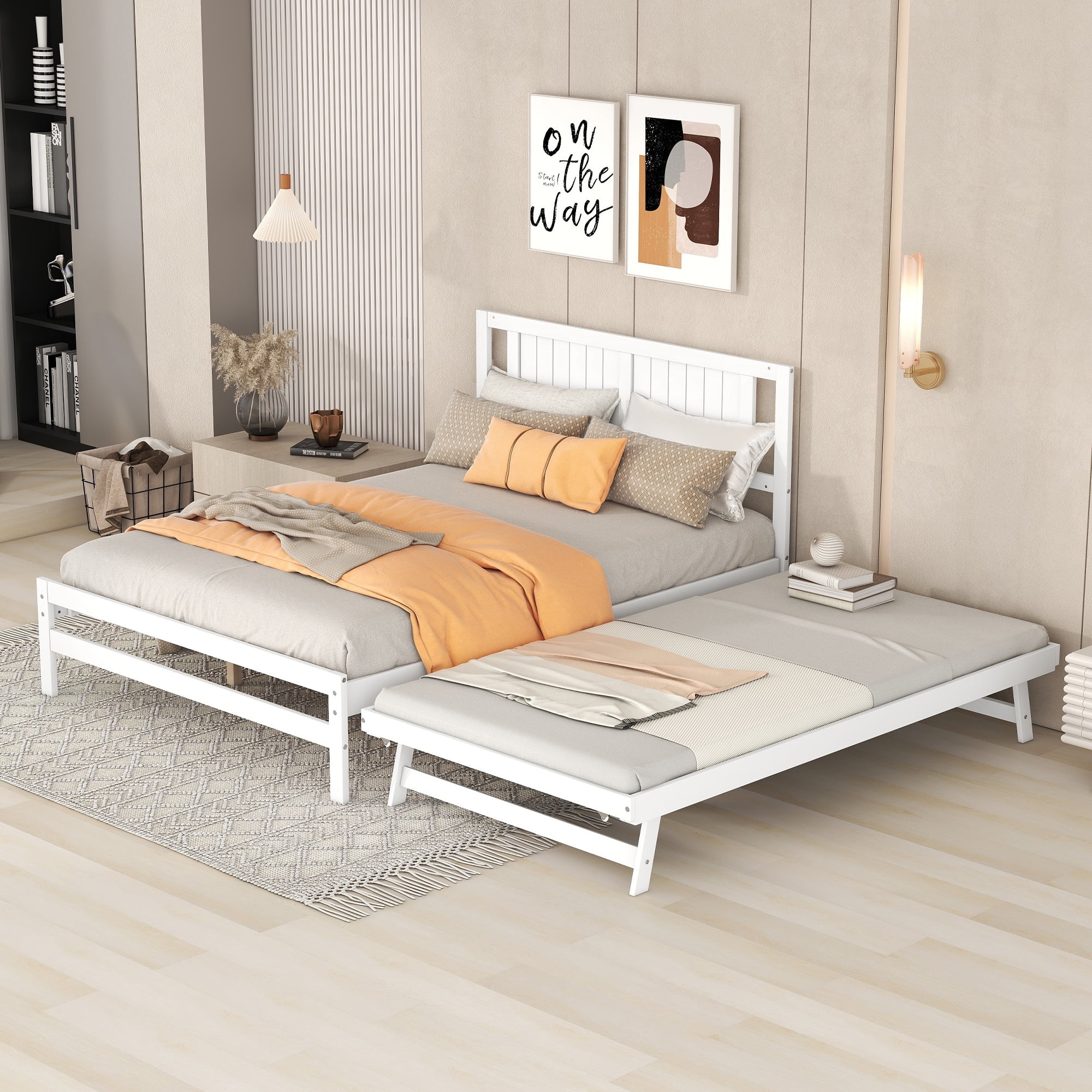 Free Shipping! Euroco Full Size Wood Platform Bed with Twin Trundle ...