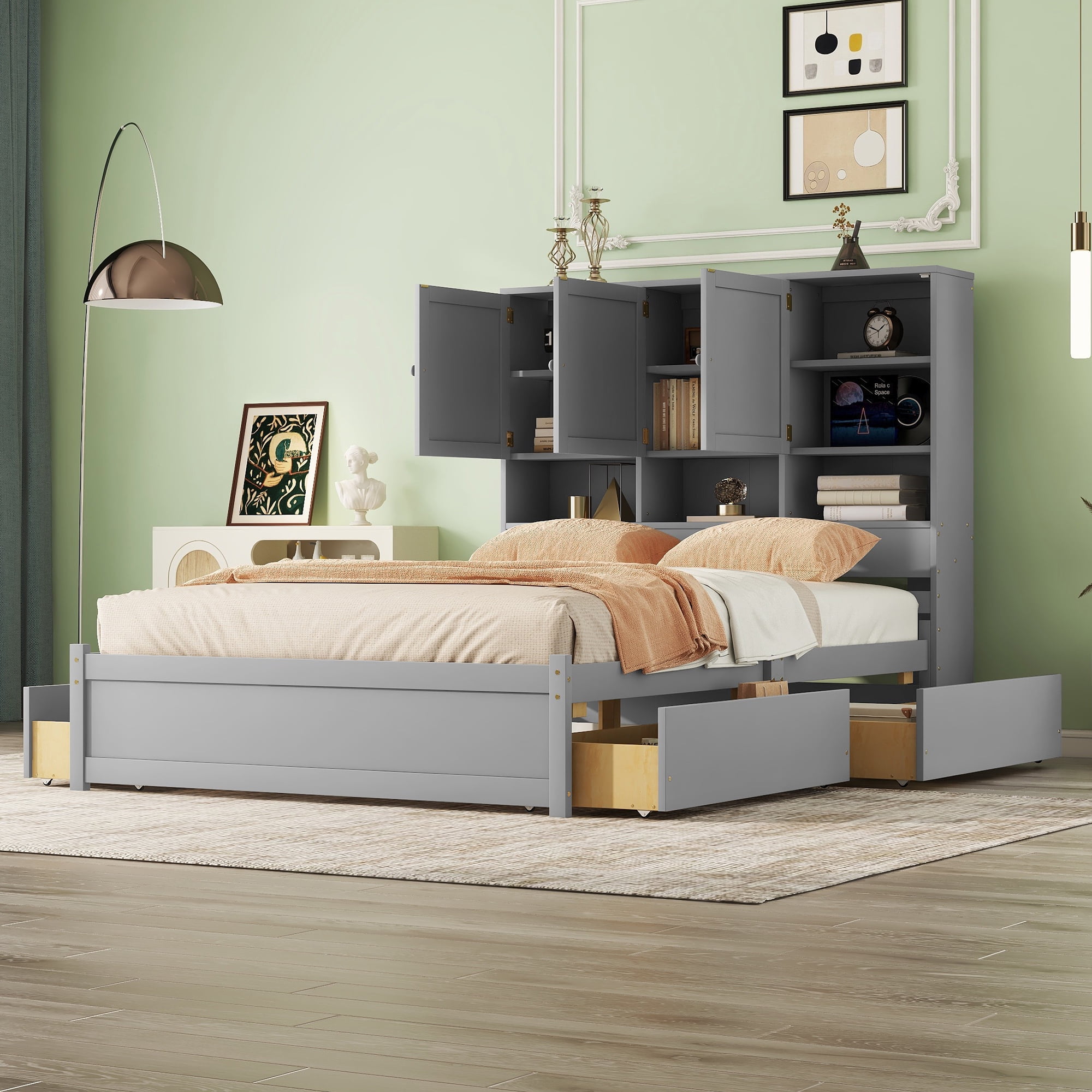 Euroco Wood Queen Size Platform Bed Frame with Ample Storage Space ...