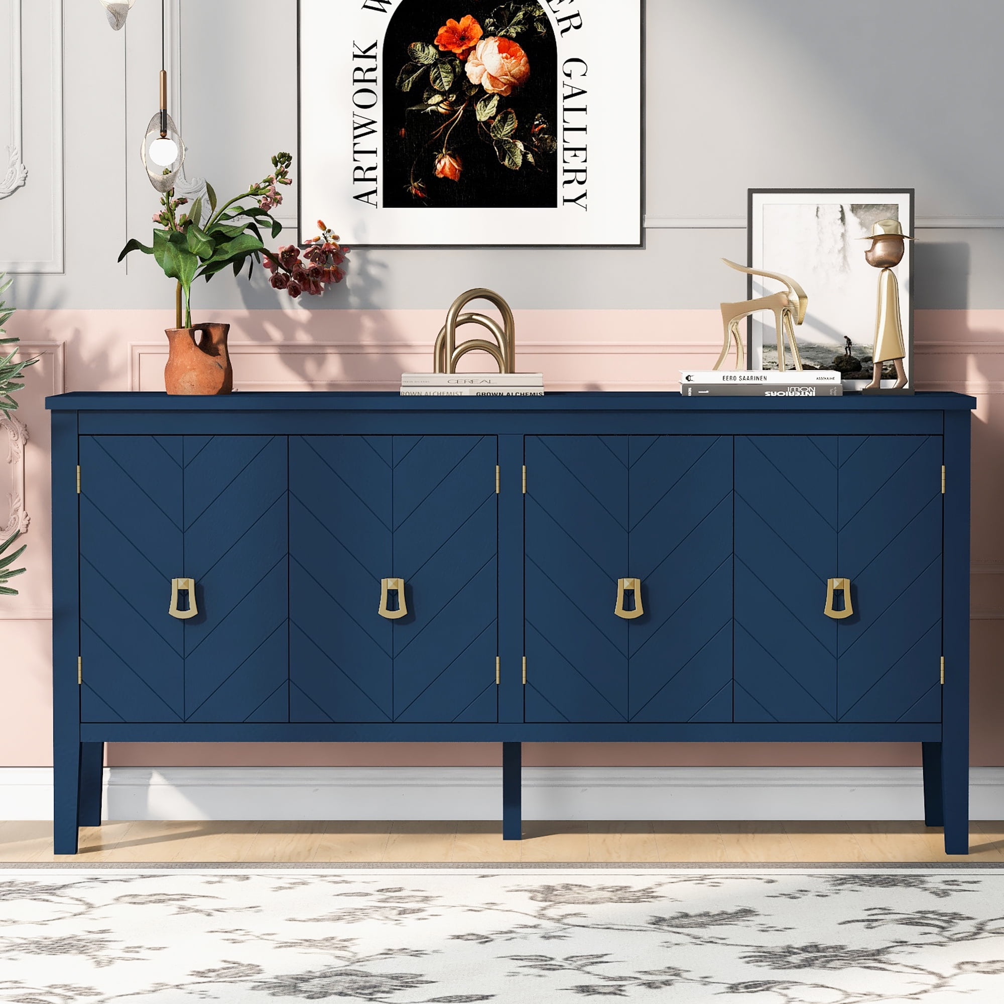 Euroco Wood Sideboard Buffet Cabinet,63" Narrow Entryway Table offee ...