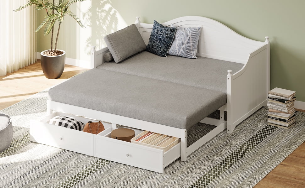Euroco Wood Twin Size Daybed with Pop Up Trundle and Storage Drawers ...