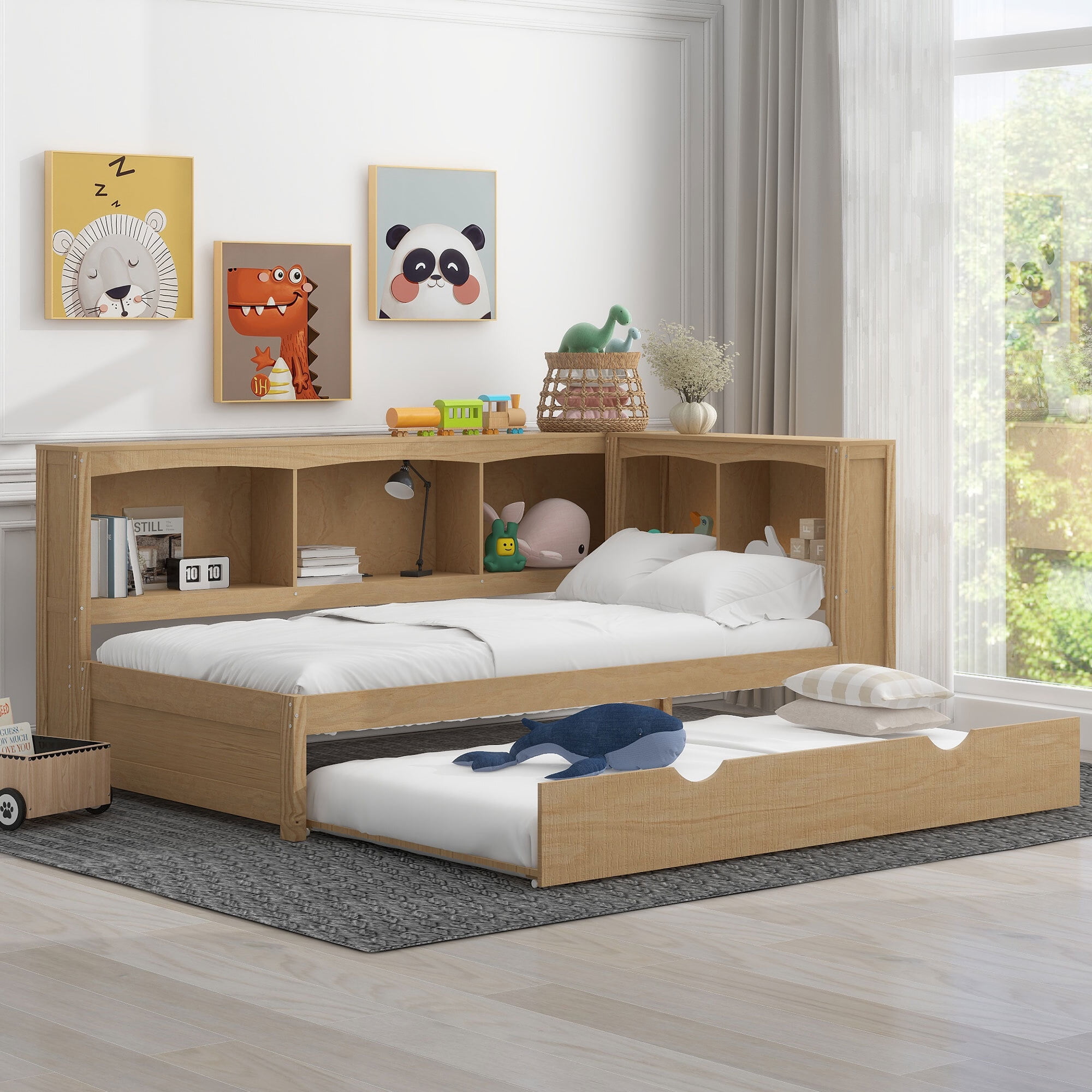 Euroco Wood Twin Size Daybed with Trundle, Storage Cabinets with ...