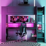 Euroco Wood Twin Size Loft Bed Frame, Gaming Bed with Desk and Shelves ...