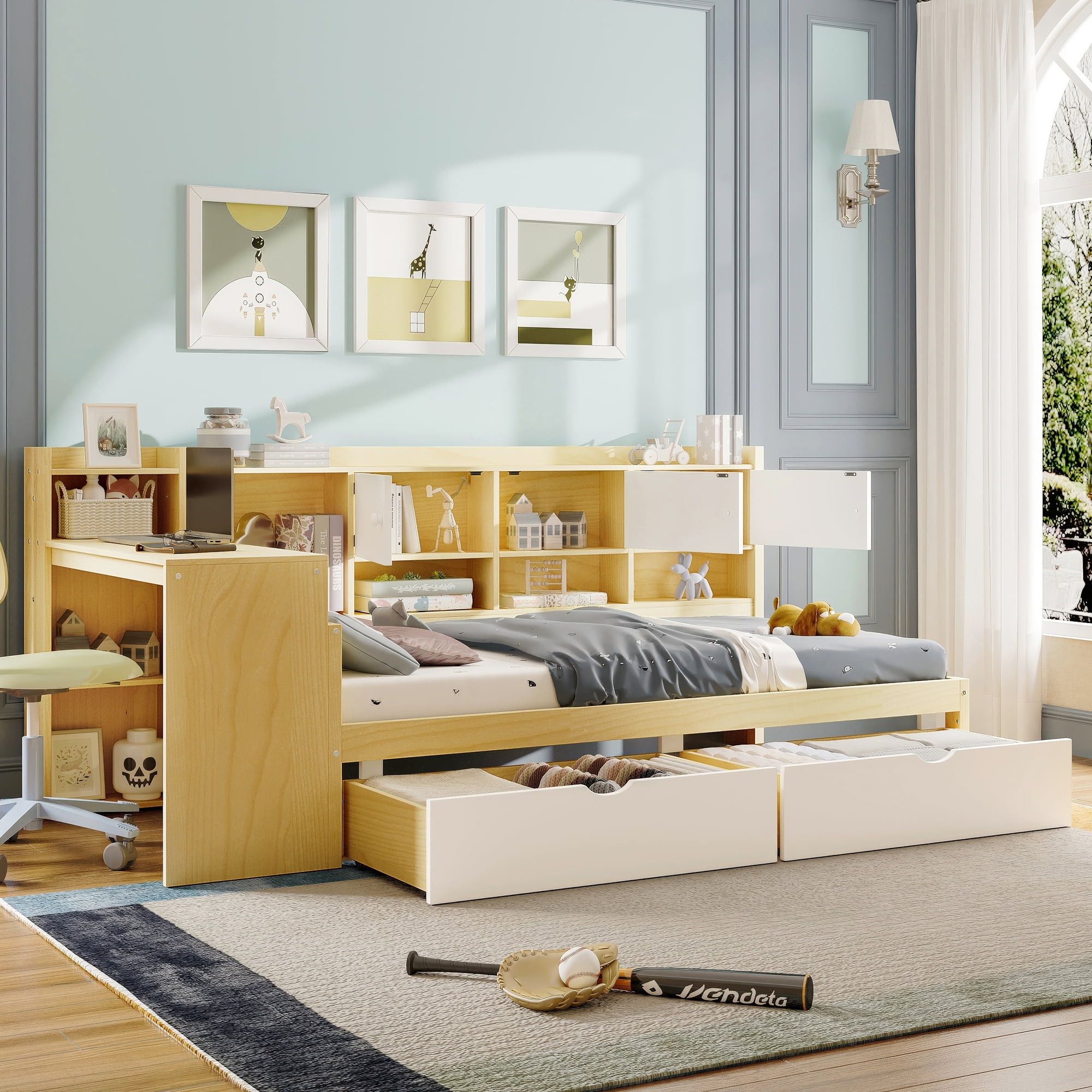 Euroco Wood Twin Size Storage Daybed with Cabinets and Drawers ...