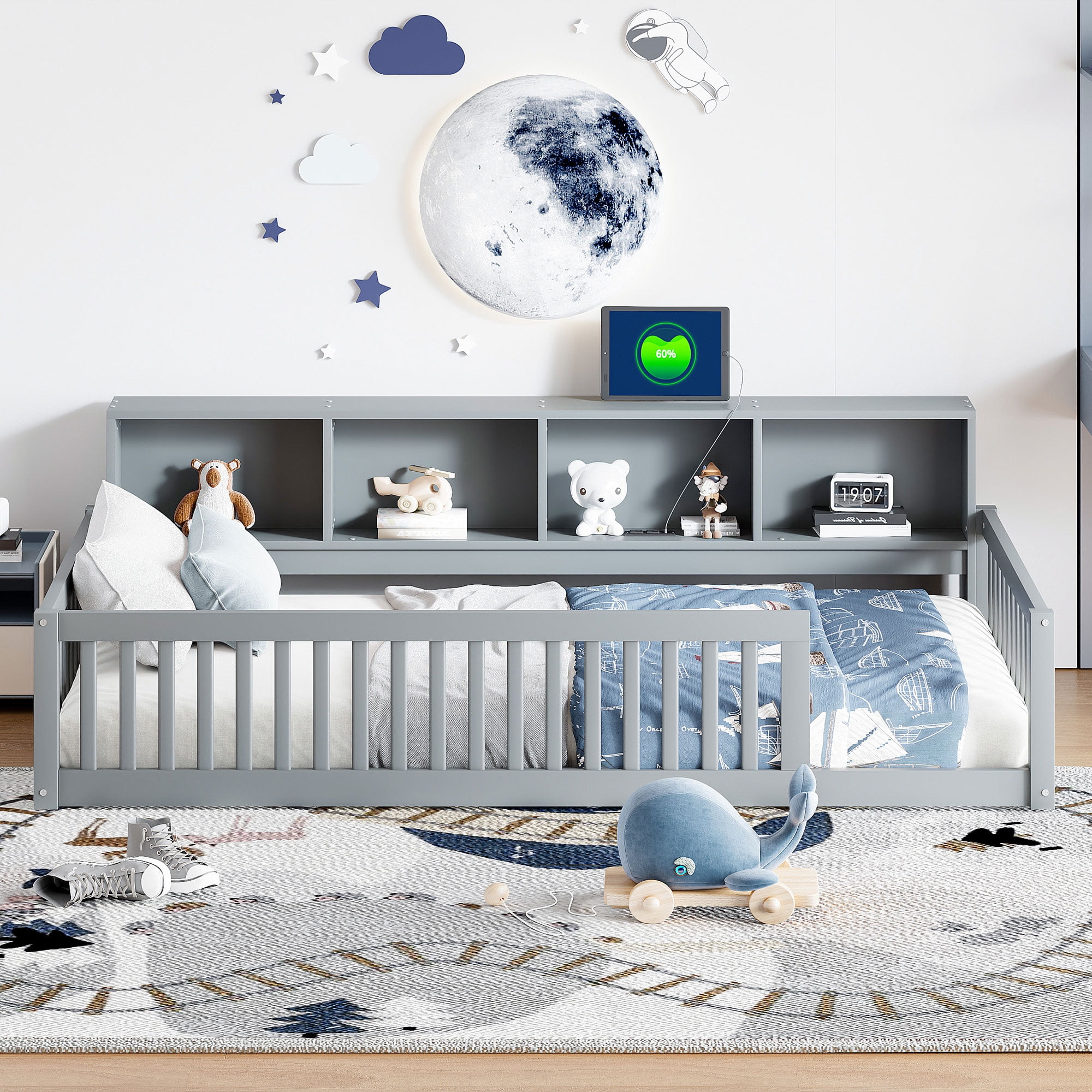 Free Shipping! Euroco Wood Twin XL Daybed with Storage Shelves and USB ...