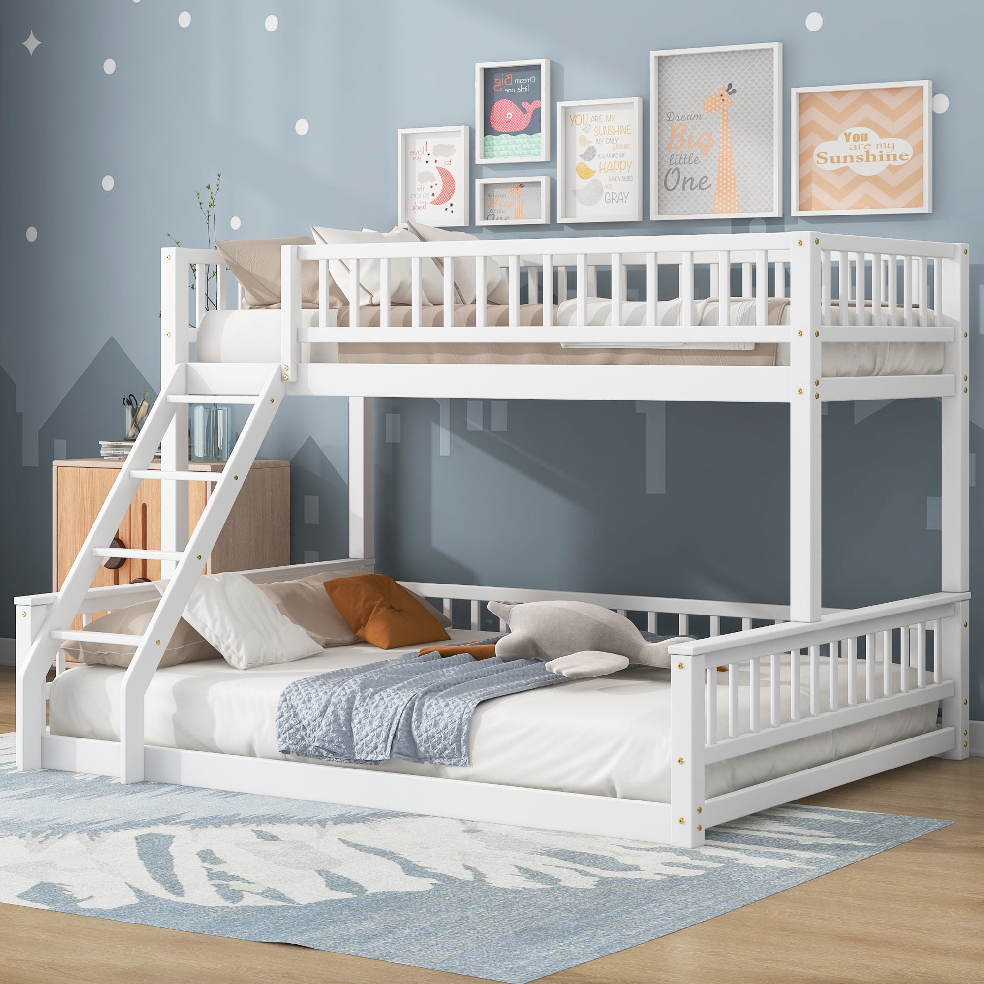 Euroco Wood Twin XL over Queen Size Bunk Bed, 2-in-1 Bed for Kids Teens ...