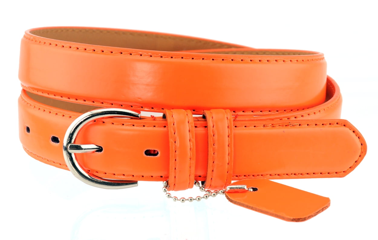 Eurofashion Women's Basic Genuine Bonded Leather Dressy Belt, Orange, X ...