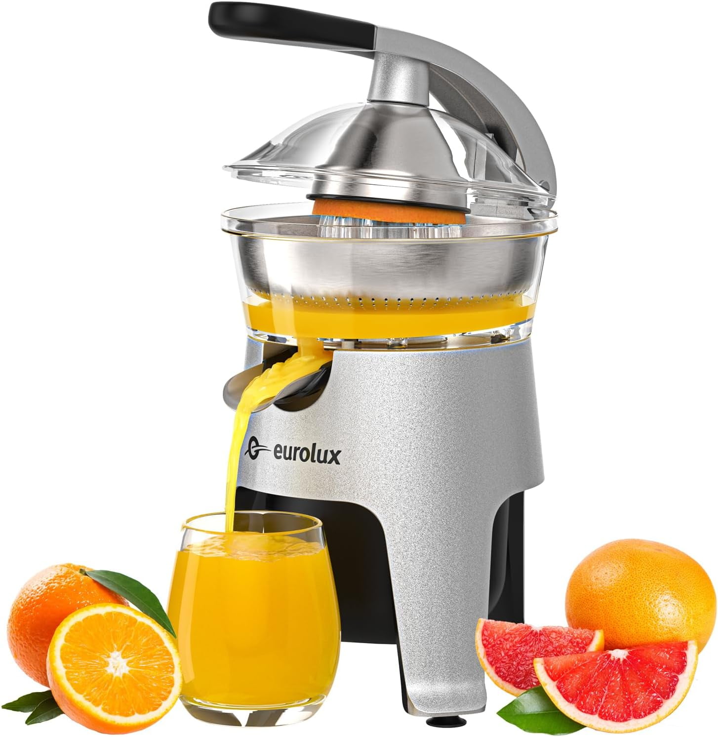 Eurolux Die Cast Stainless Steel Electric Citrus Juicer Squeezer, for Orange, Lemon, Grapefruit ...