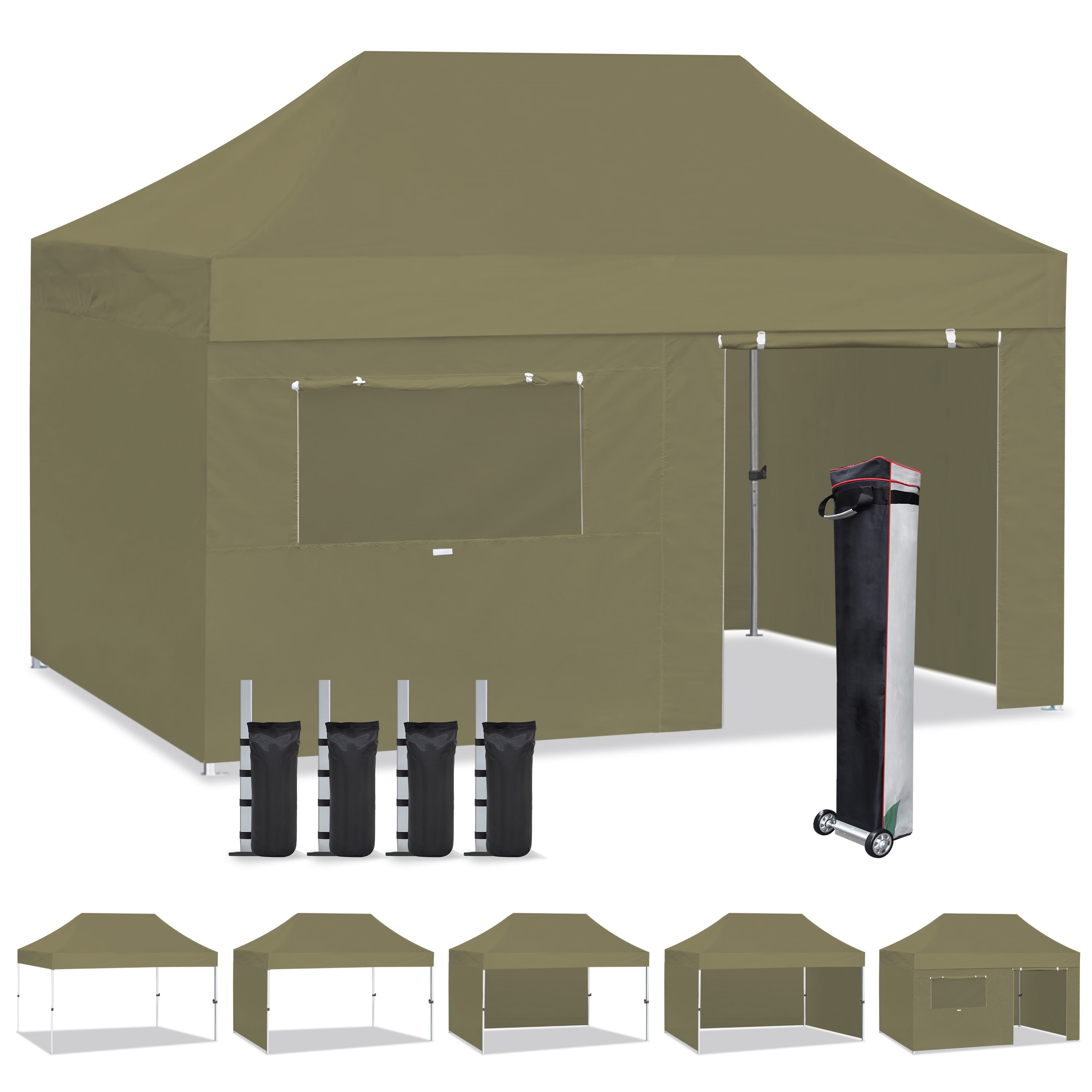 Eurmax USA 10'x15' Pop Up Canopy Tent with Heavy Duty Roller Bag,Bonus ...