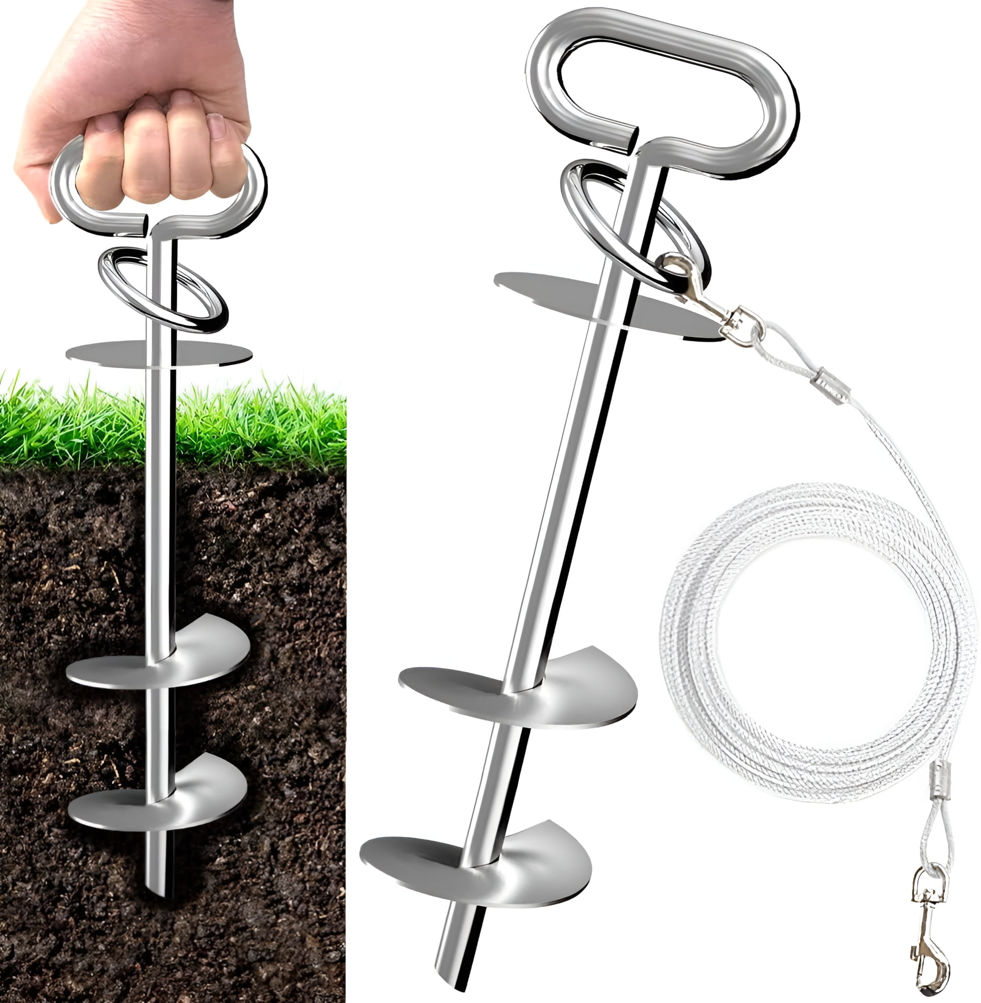 Euromax USA Heavy Duty Anchor Kit, Spiral Stake & Bonus Dog Tie Out ...