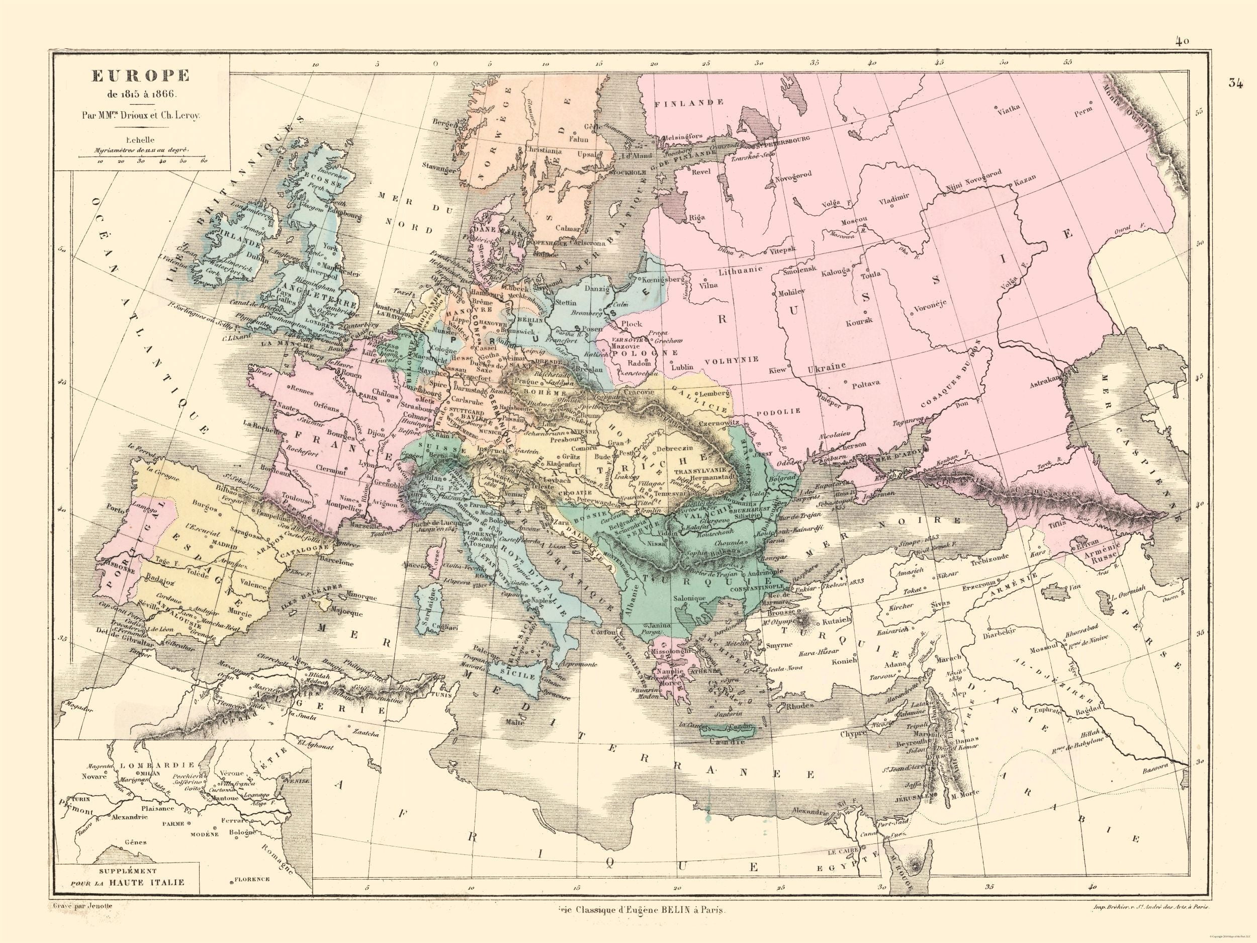 Historic Map - Europe 1815 1866 - Drioux 1882 - 30.66 x 23 - Vintage ...