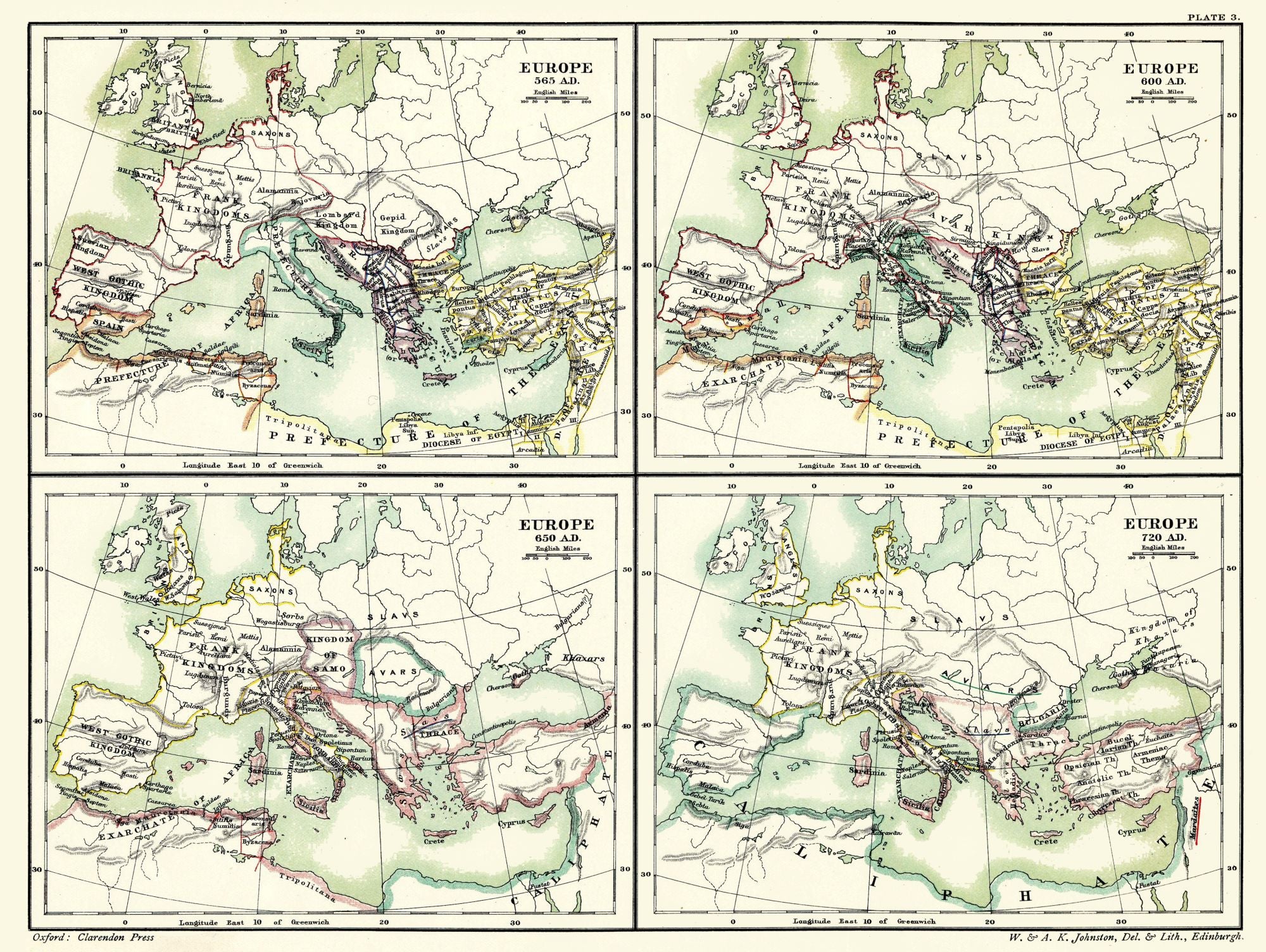 Historic Map - Europe 565 AD 720 AD - Poole 1902 - 30.58 x 23 - Vintage ...