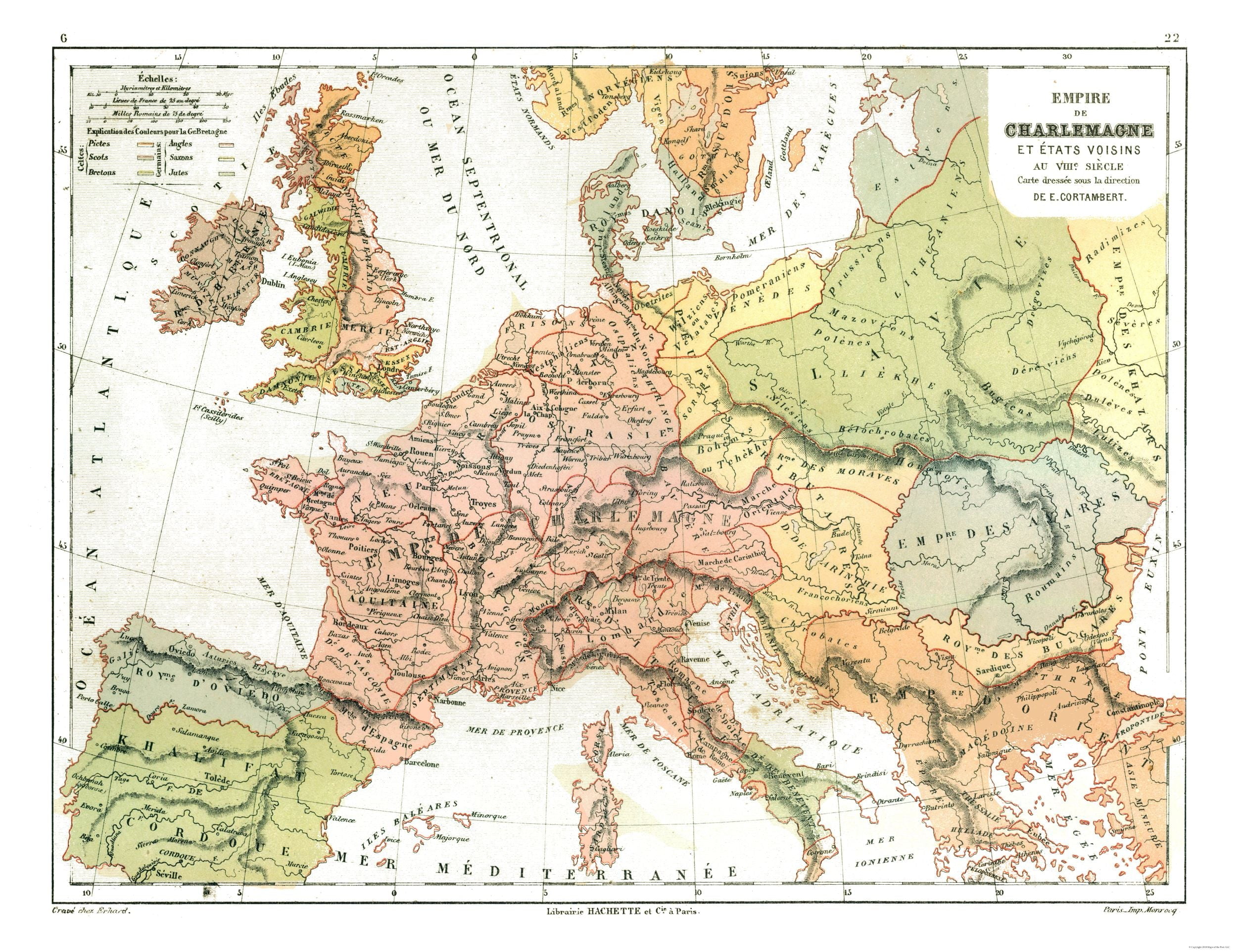Historic Map - Europe Charles the Great Empire - Cortambert 1880 - 29. ...