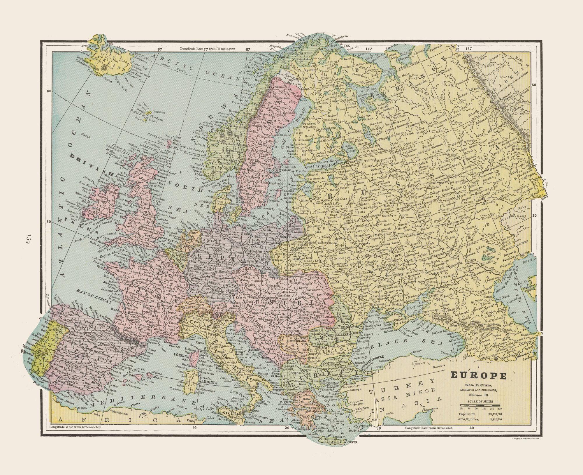 Historic Map - Europe - Cram 1892 - 28.20 x 23 - Vintage Wall Art ...