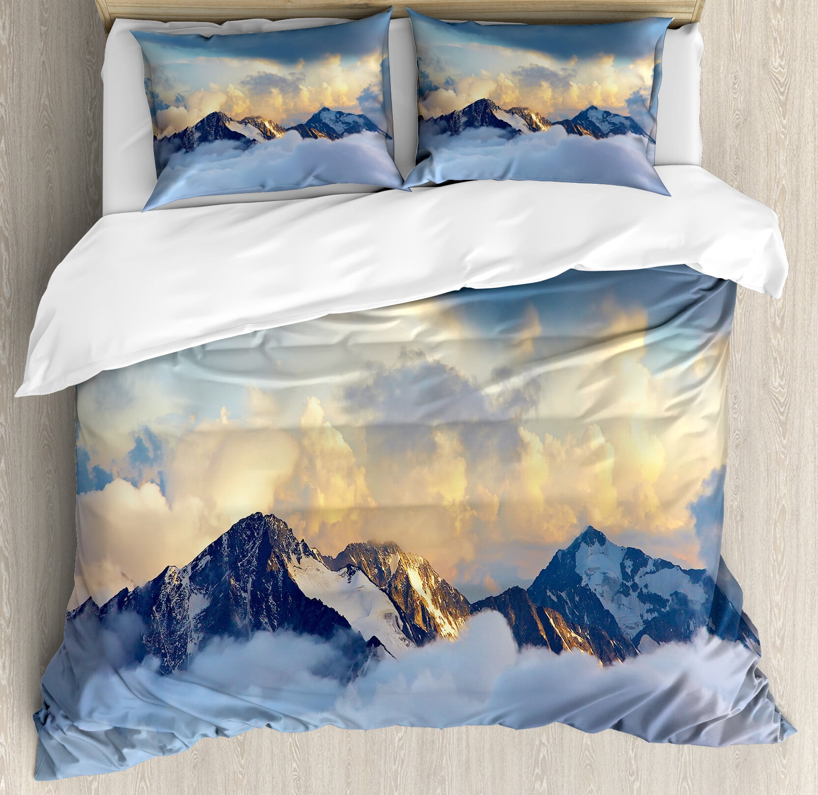 Europe Duvet Cover Set, Alpine Landscape with Peaks Covered by Snow ...