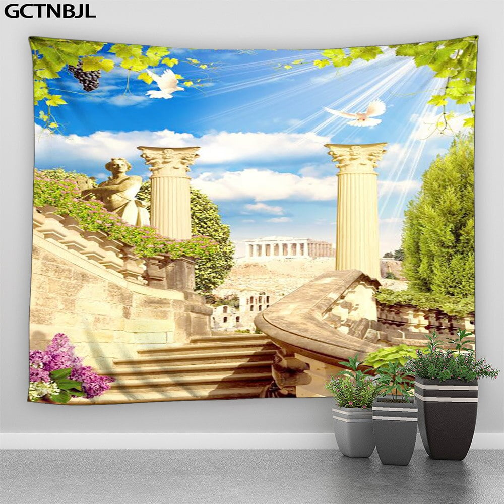 Europe Garden Landscape Tapestry Wall Hanging Lake Roman Building Ocean ...
