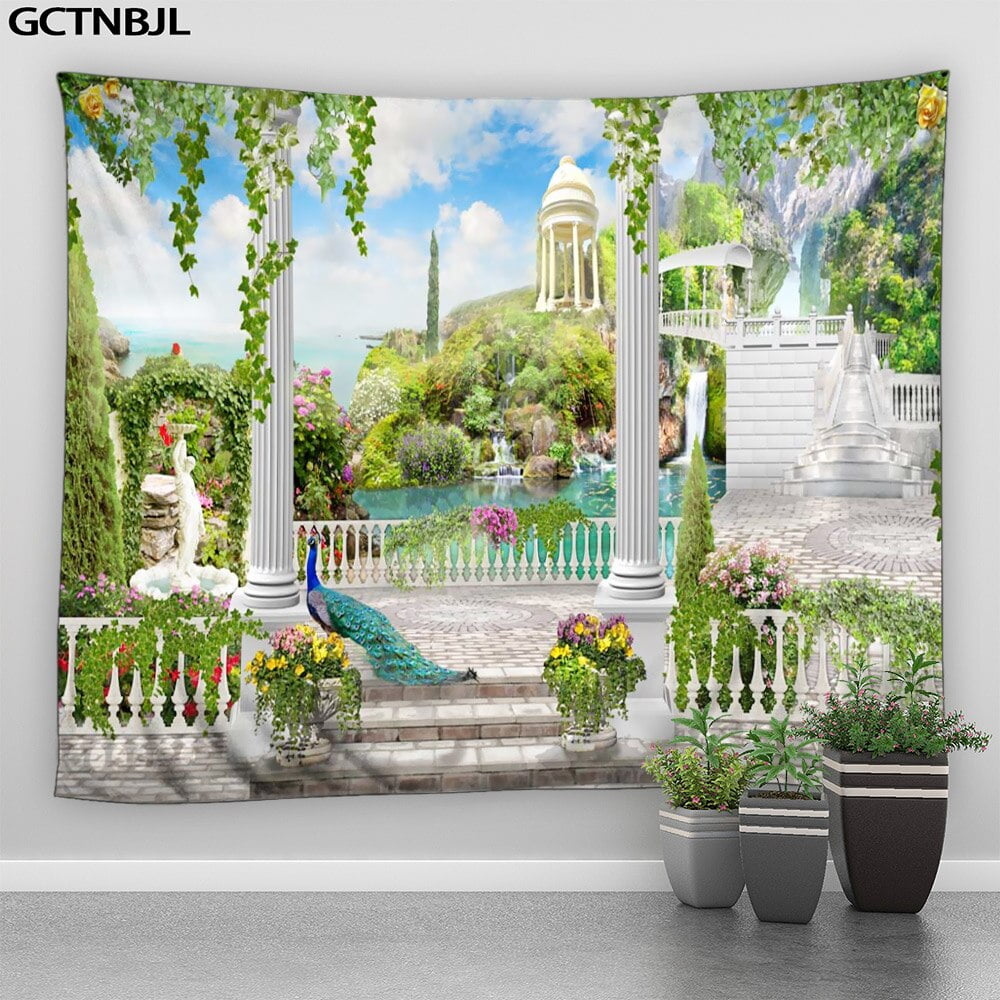 Europe Garden Landscape Tapestry Wall Hanging Lake Roman Building Ocean ...
