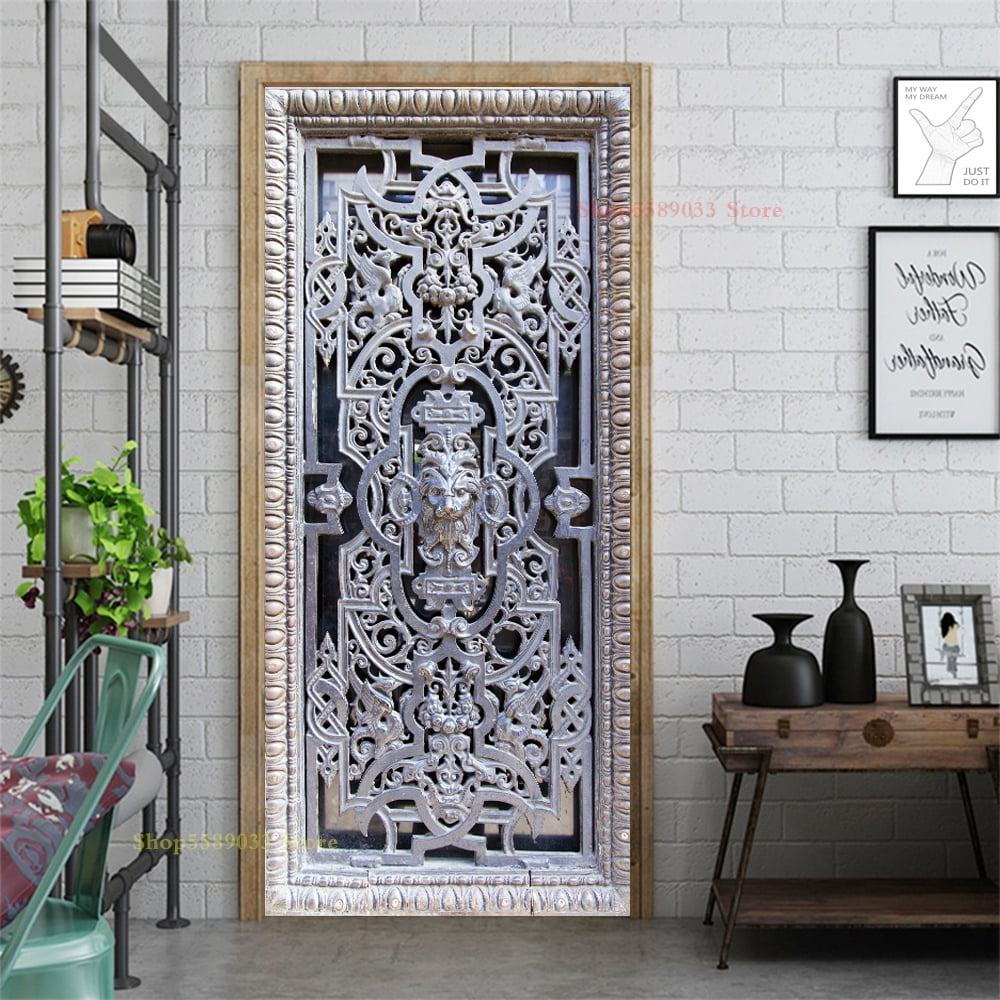 Europe House r Sticker Door 3D Relief PVC Wallpaper Flower Dragon Art ...