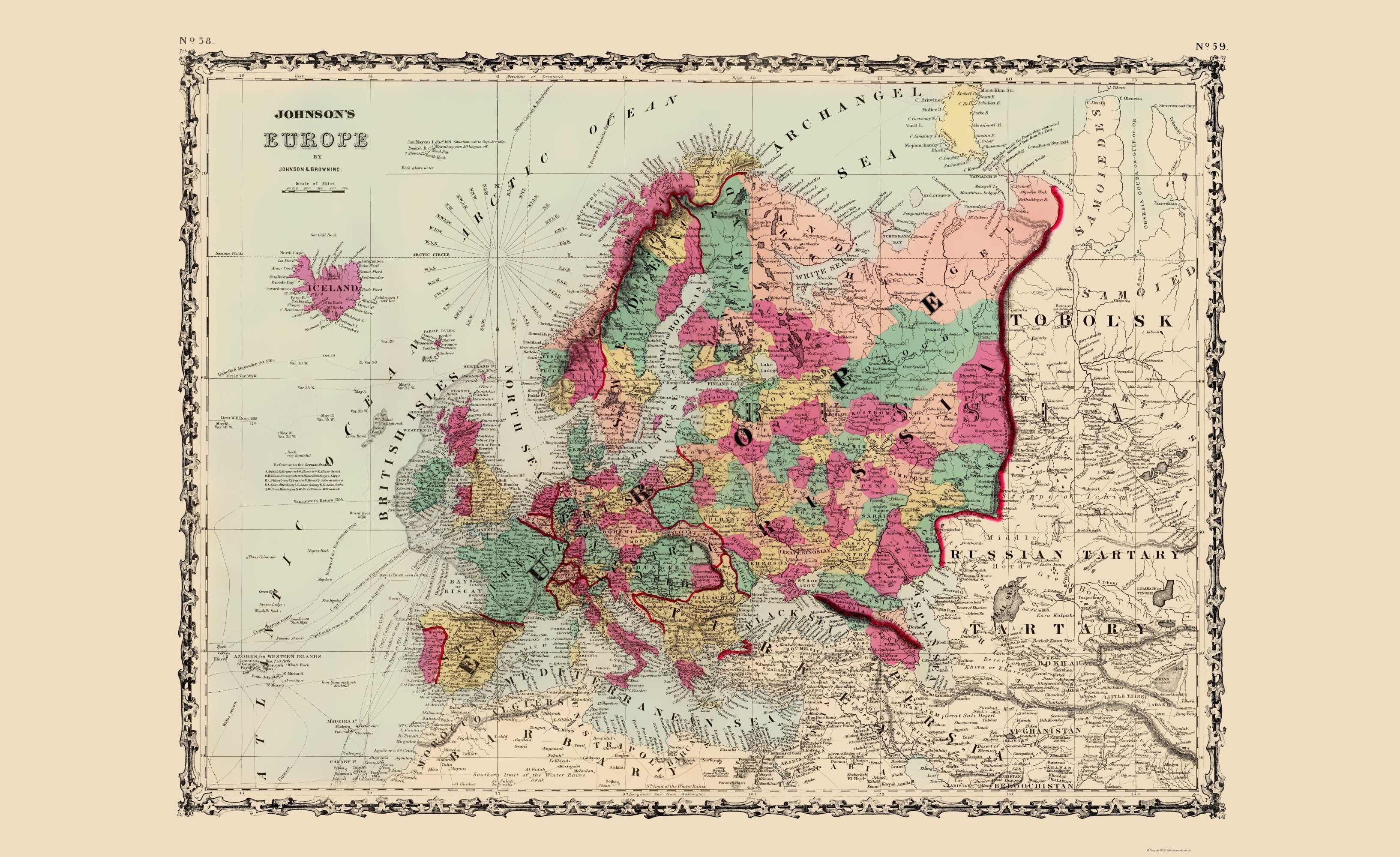 Historic Map - Europe - Johnson 1860 - 23 x 37.57 - Vintage Wall Art ...