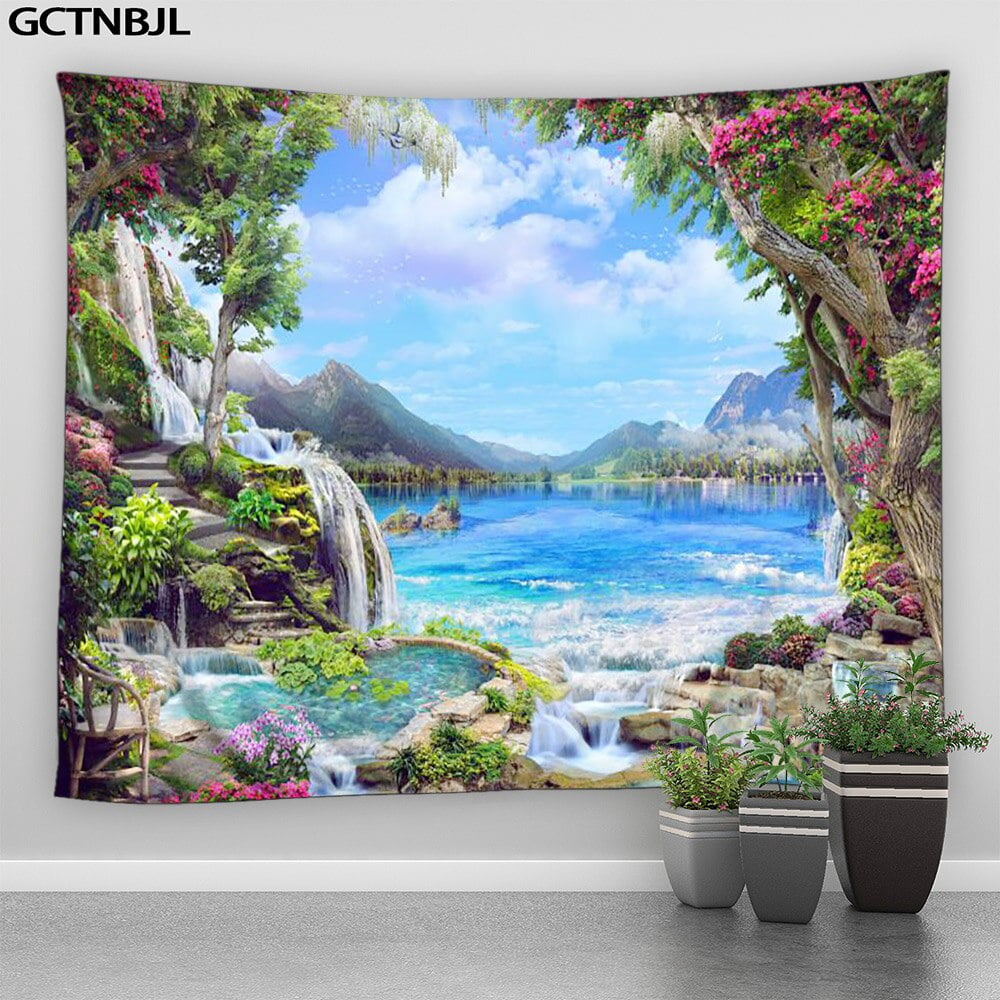 Europe Landscape Tapestry Wall Hanging Ancient Building Ocean Scenery ...