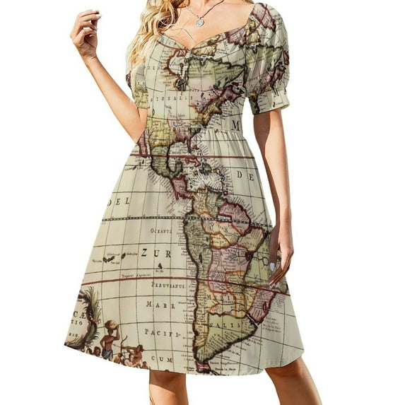Europe Map Dress Sexy V Neck Countries World Elegant Dresses Female ...