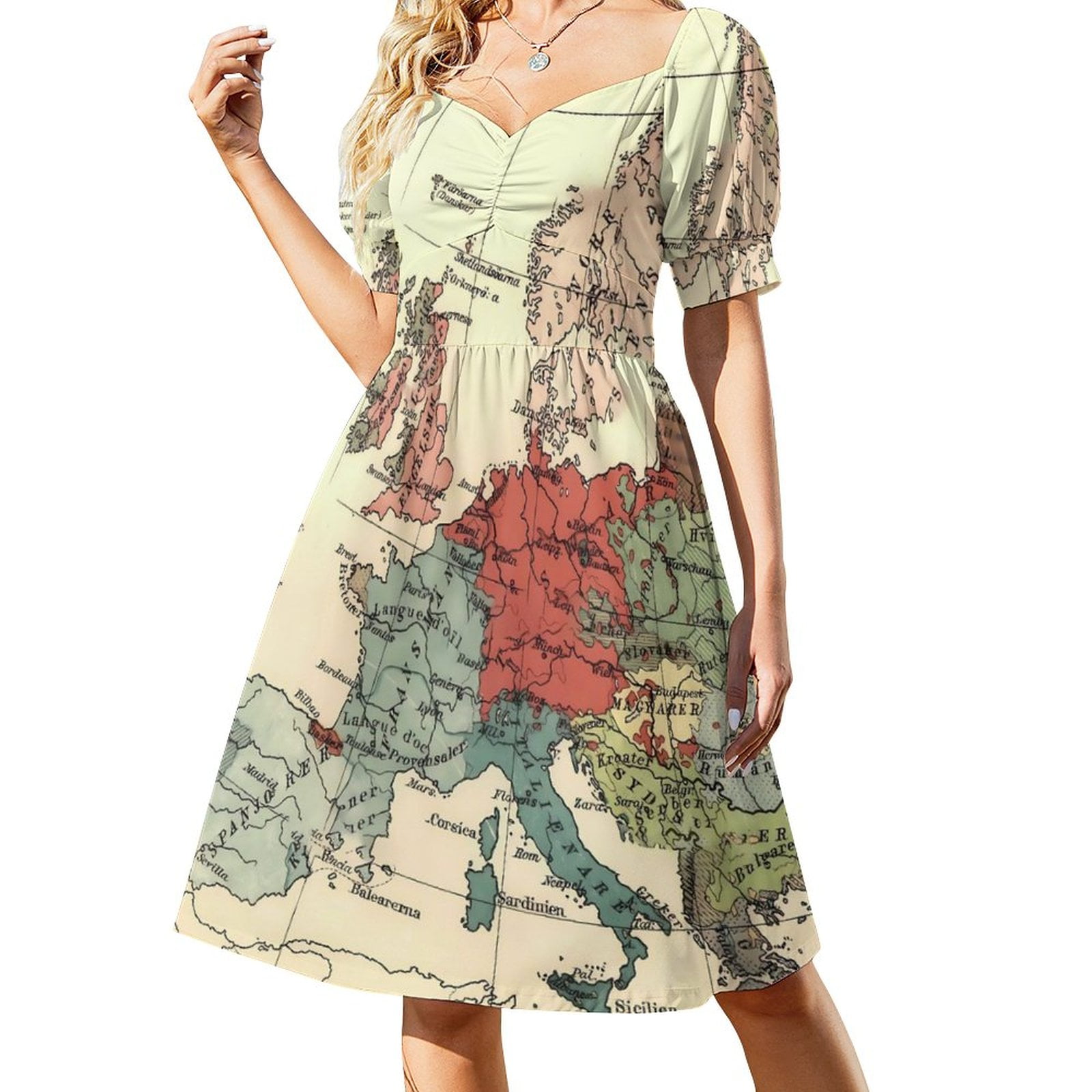 Europe Map Dress Sexy V Neck Countries World Elegant Dresses Female ...