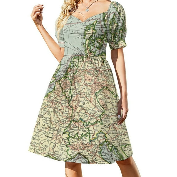 Europe Map Dress Sexy V Neck Countries World Elegant Dresses Female ...