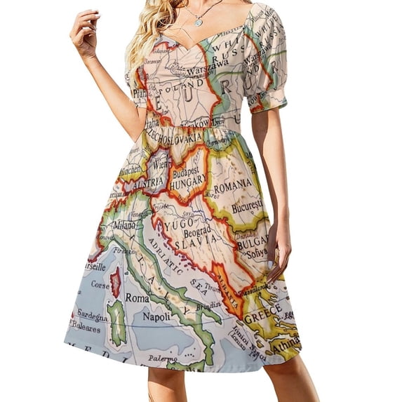 Europe Map Dress Sexy V Neck Countries World Elegant Dresses Female ...
