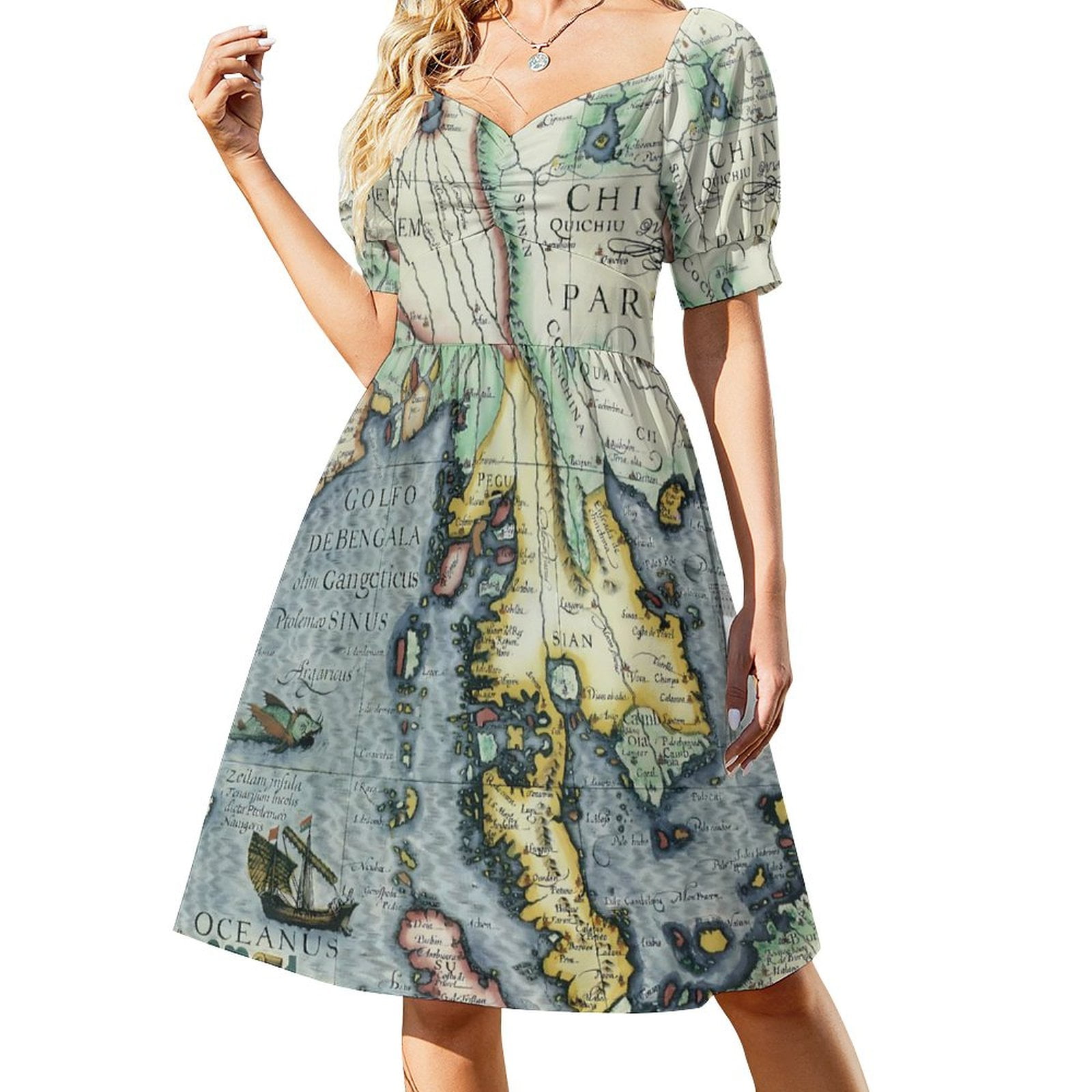 Europe Map Dress Sexy V Neck Countries World Elegant Dresses Female ...