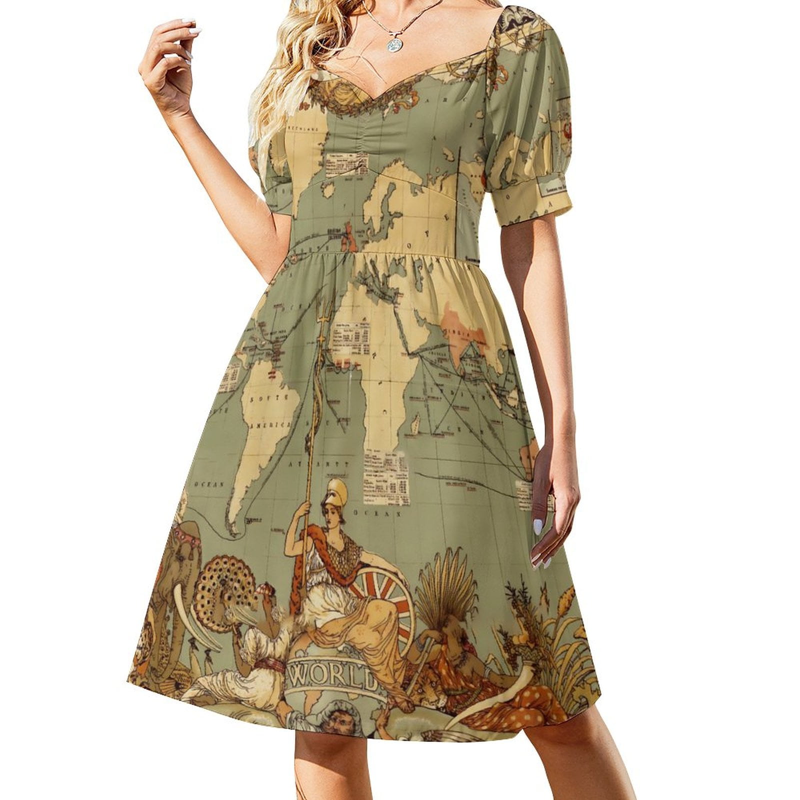 Europe Map Dress Sexy V Neck Countries World Elegant Dresses Female ...