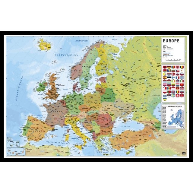 Europe Map Laminated & Framed Poster (36 x 24) - Walmart.com
