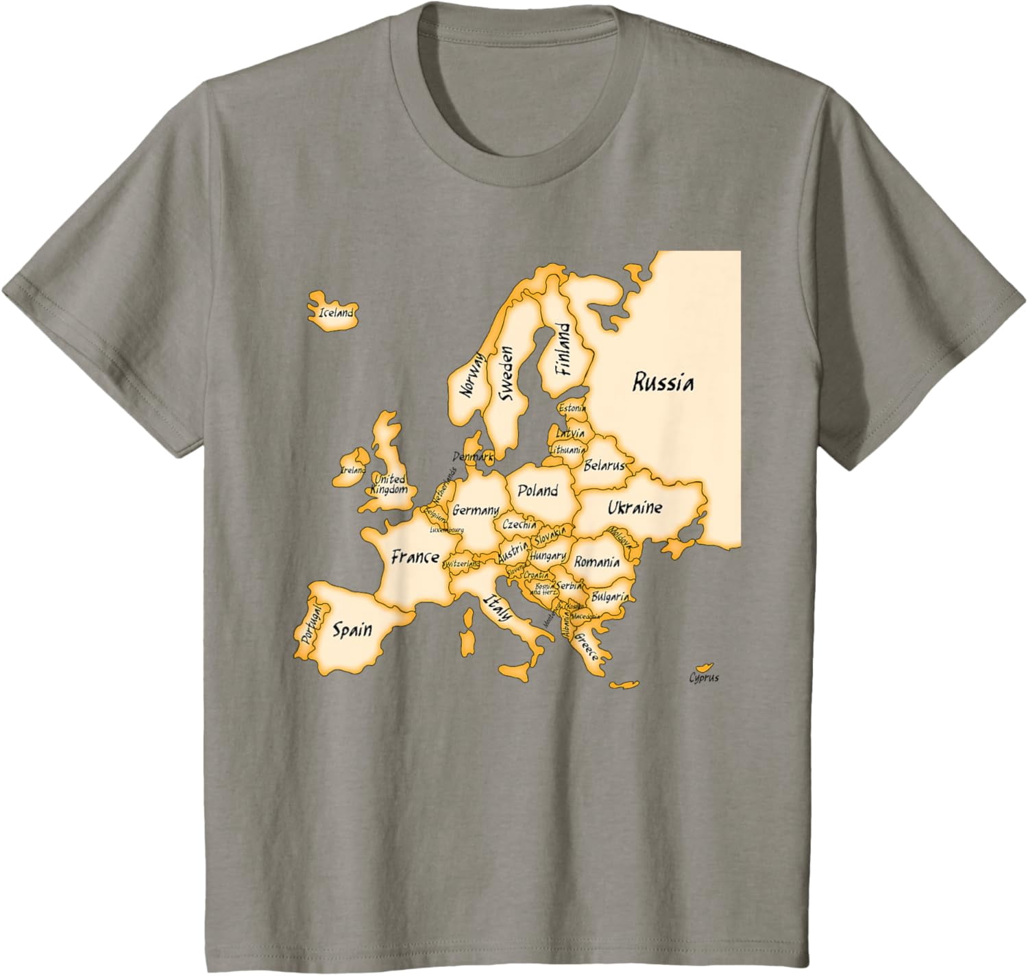 Europe Map T-Shirt Boundaries Continent Country Names Art Shirt, Size M ...