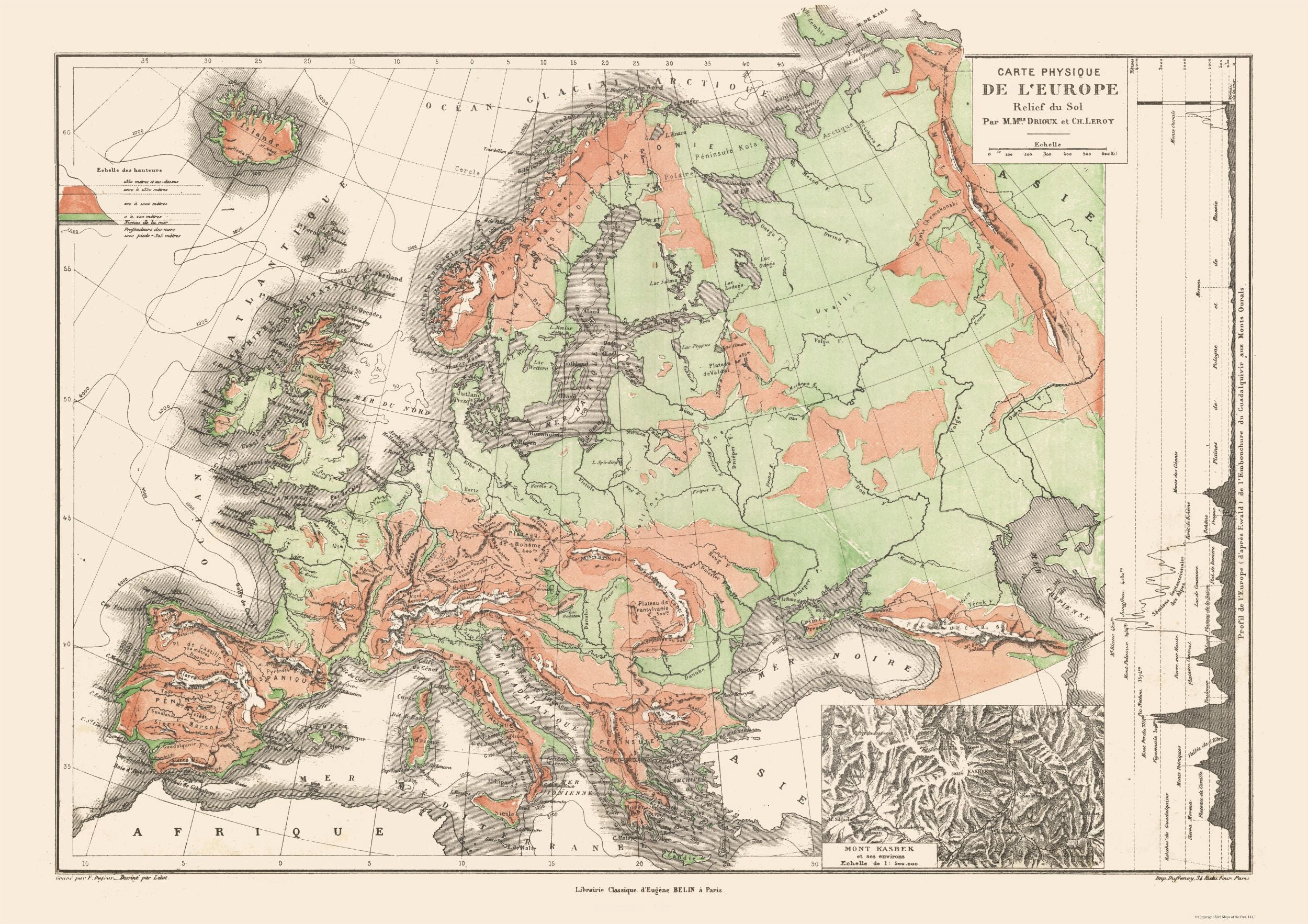 Historic Map - Europe Physical Terrain Floor - Drioux 1882 - 32.56 x 23 ...
