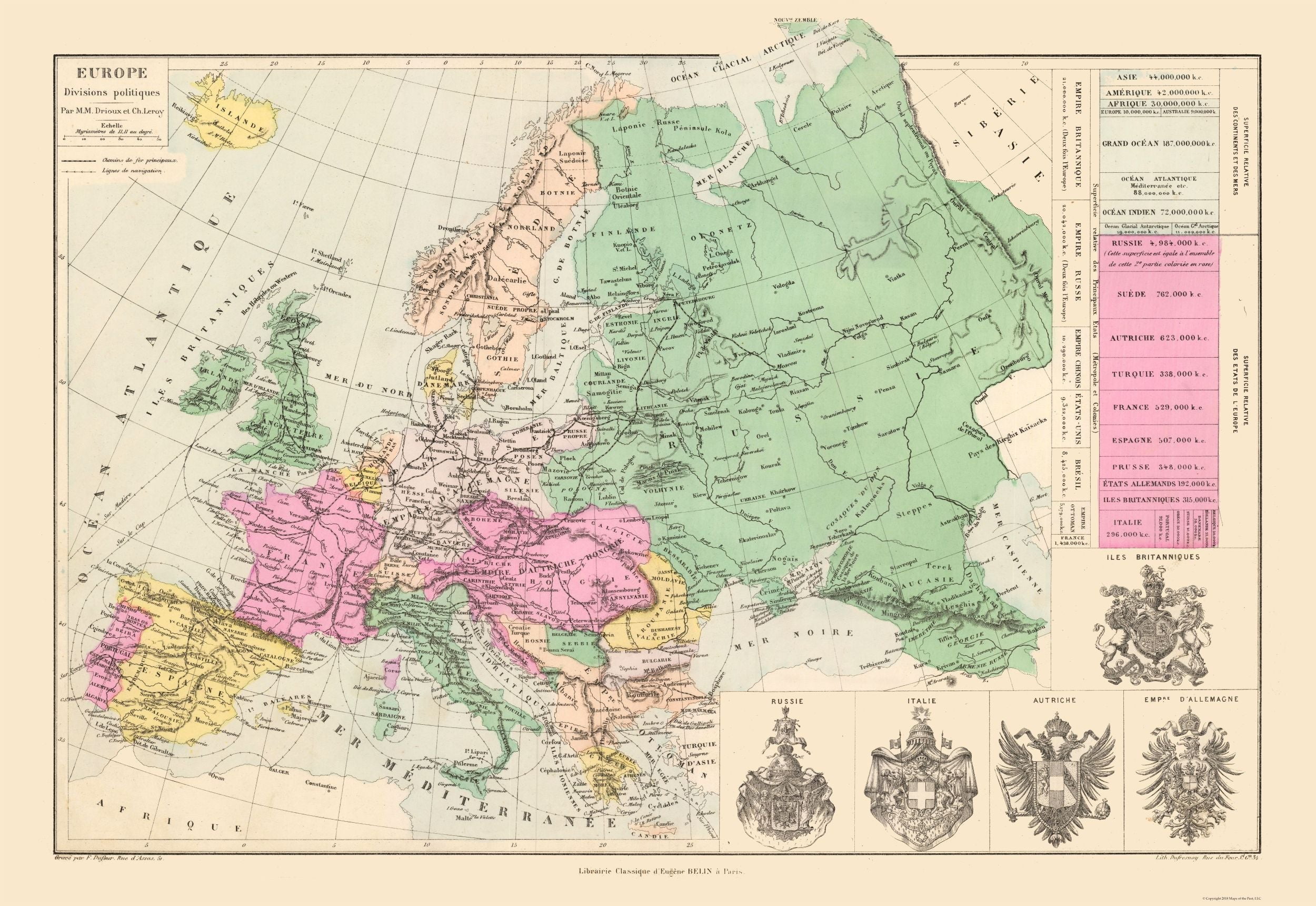 Historic Map - Europe Political Divisions - Drioux 1882 - 33.44 x 23 ...
