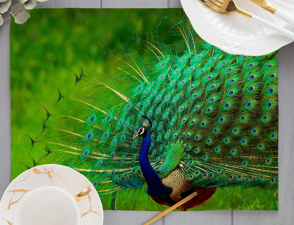 Europe Retro Mysterious Oil Painting Style White Green Couple Peacock ...