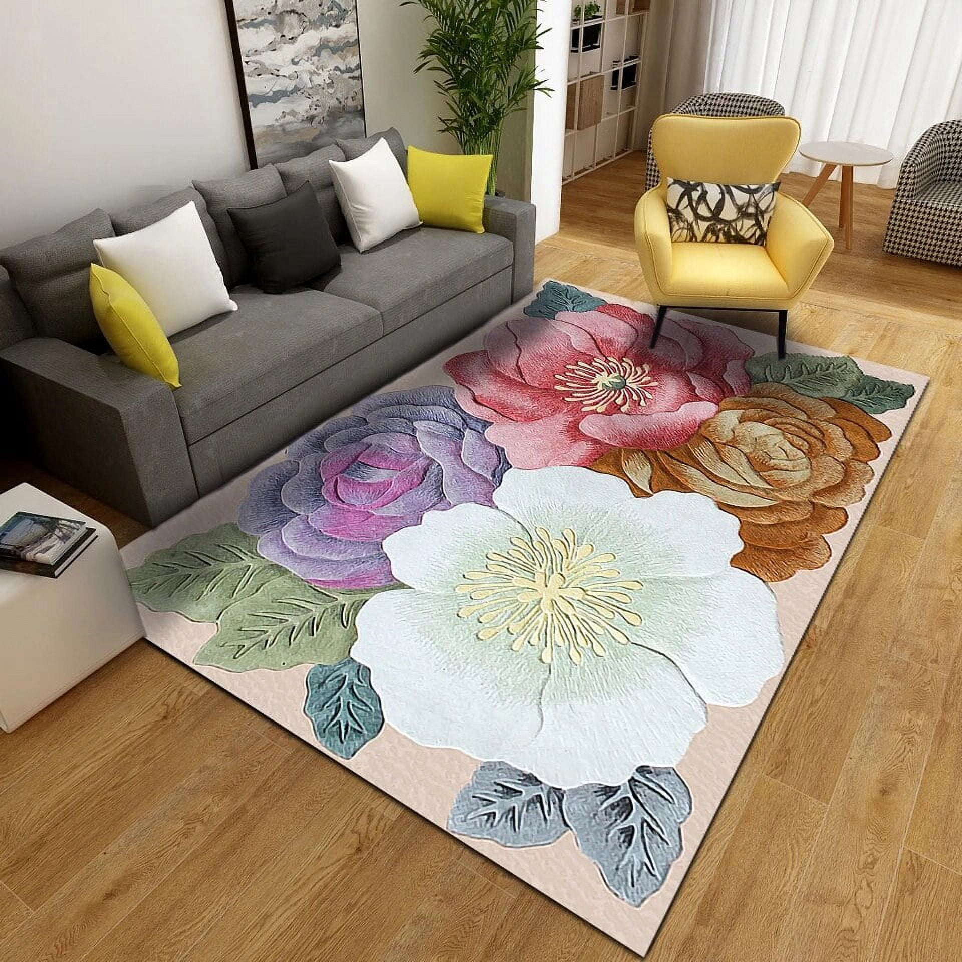 Europe Style Black Floral Carpet for Modern Living Room 3D Flower ...