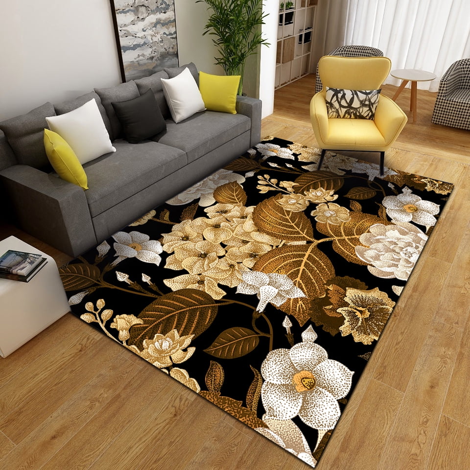 Europe Style Black Floral Carpet for Modern Living Room 3D Flower ...