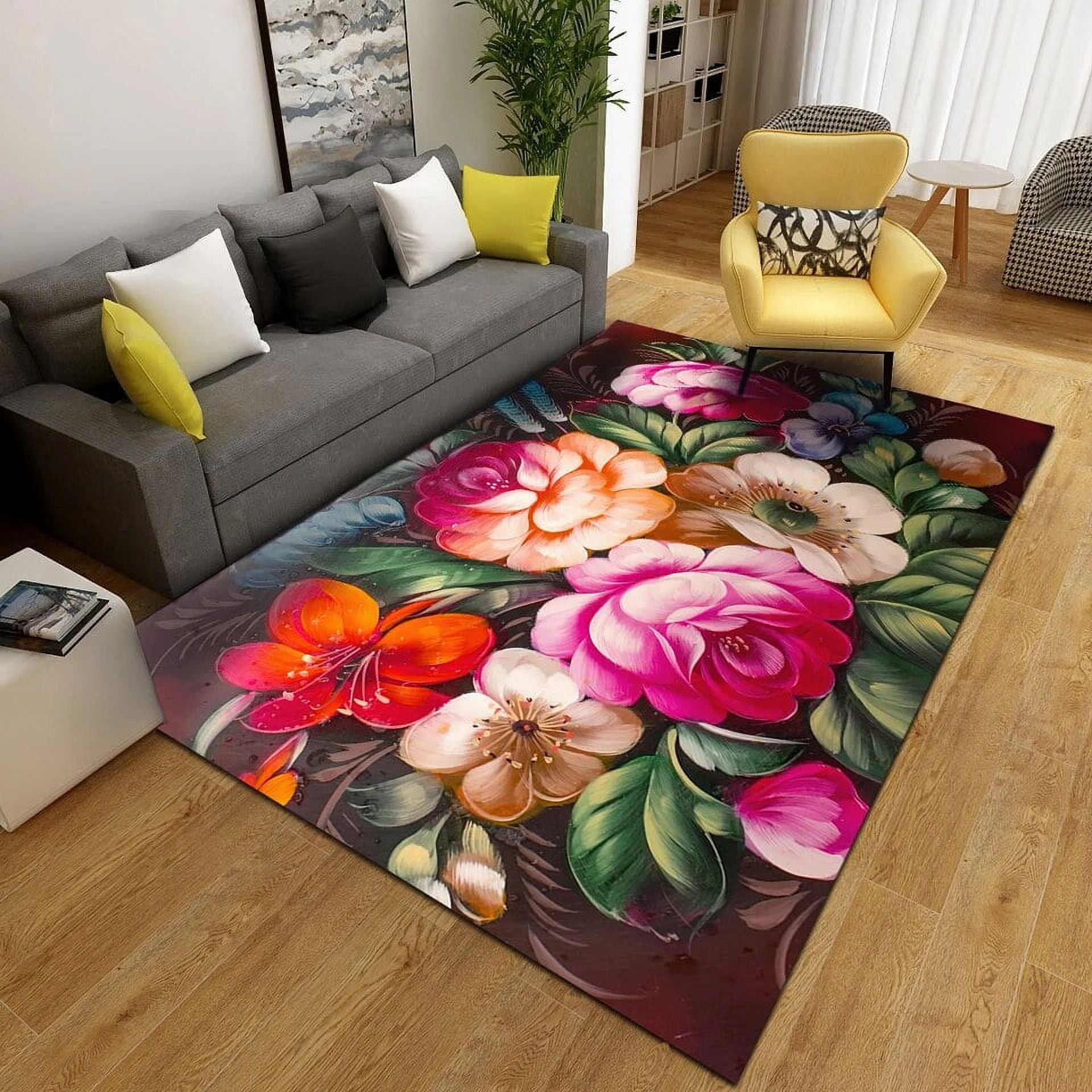 Europe Style Black Floral Carpet for Modern Living Room 3D Flower ...