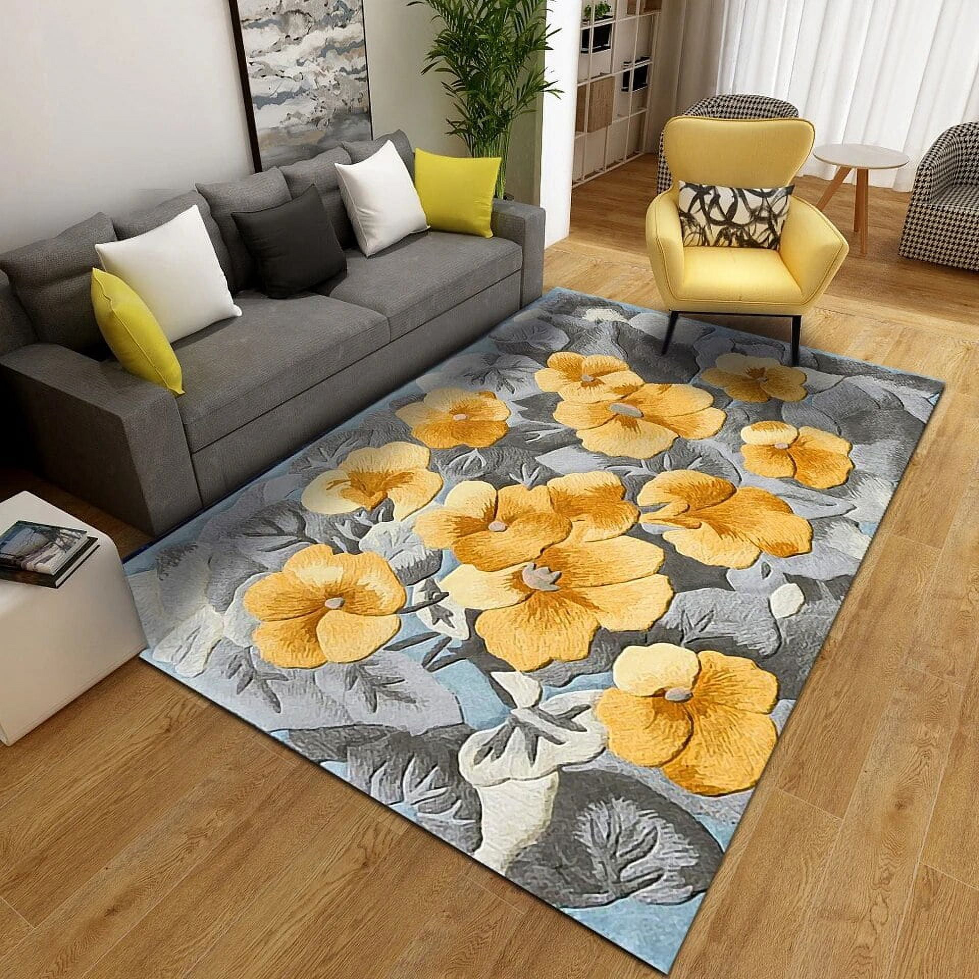 Europe Style Black Floral Carpet for Modern Living Room 3D Flower ...